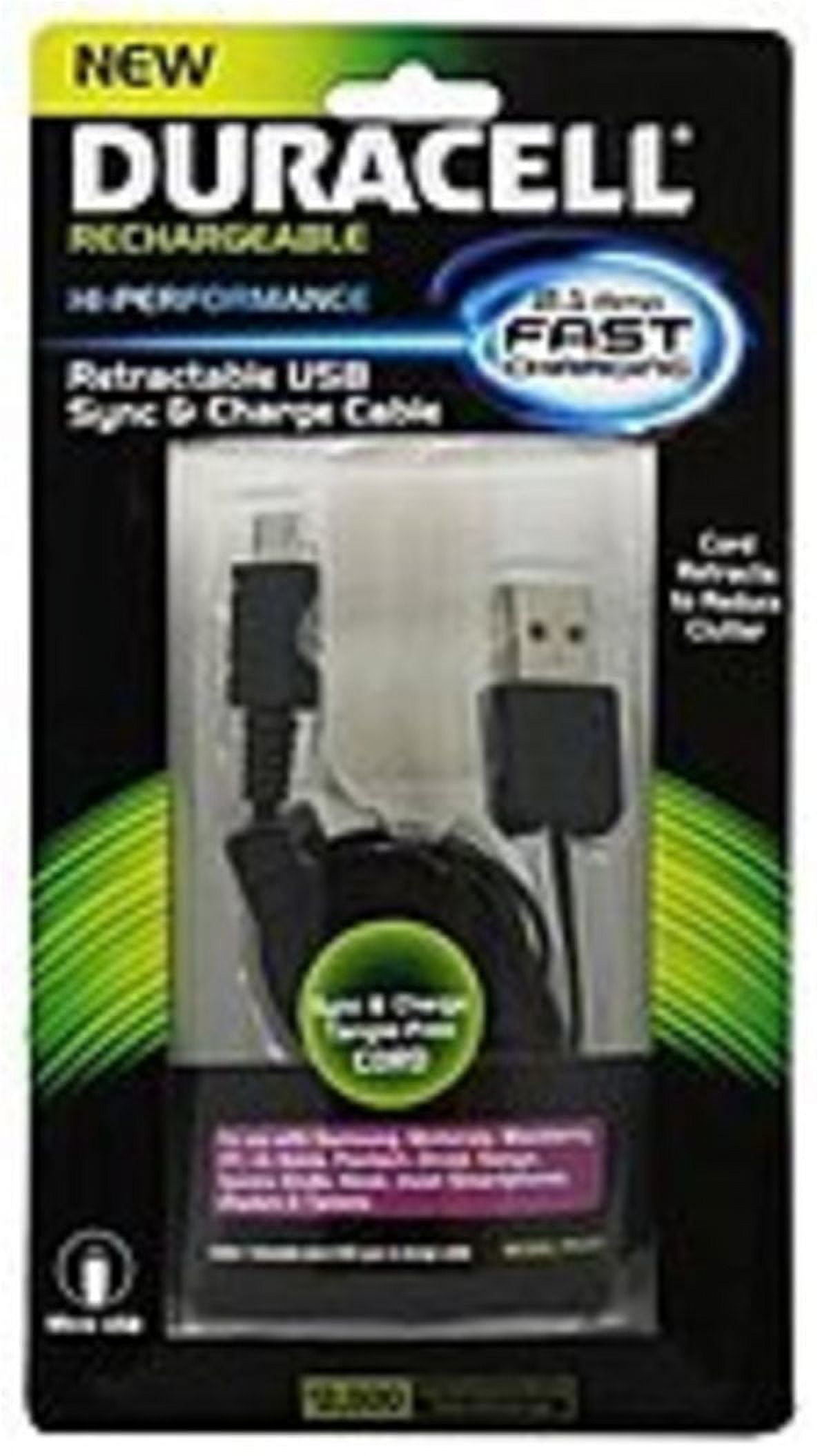 Duracell Retractable Sync and Charge Micro USB Cable, 31 in, Black ...