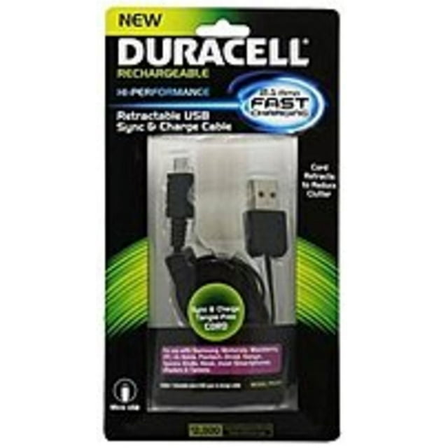 Duracell Retractable Sync and Charge Micro USB Cable - (31 in) Black ...