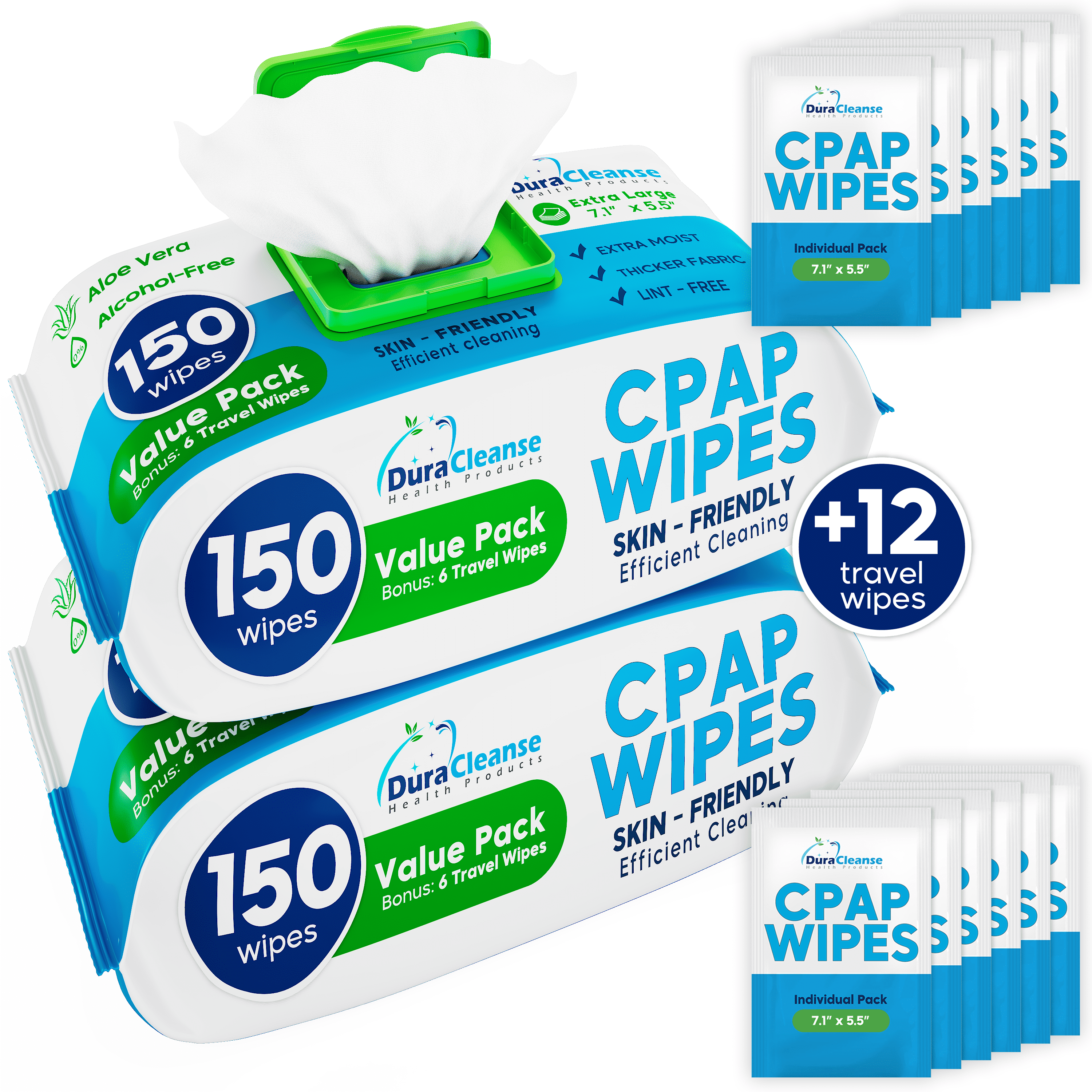 Duracleanse CPAP Mask Wipes Extra Large Wet Wipes with Aloe Vera, 300 ...