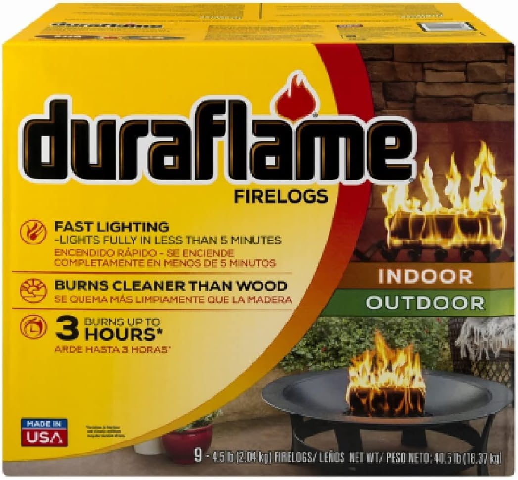 Duraflame Firelogs, 9-Pack, Burns Up to 3 Hours, Indoor and Outdoor Use ...