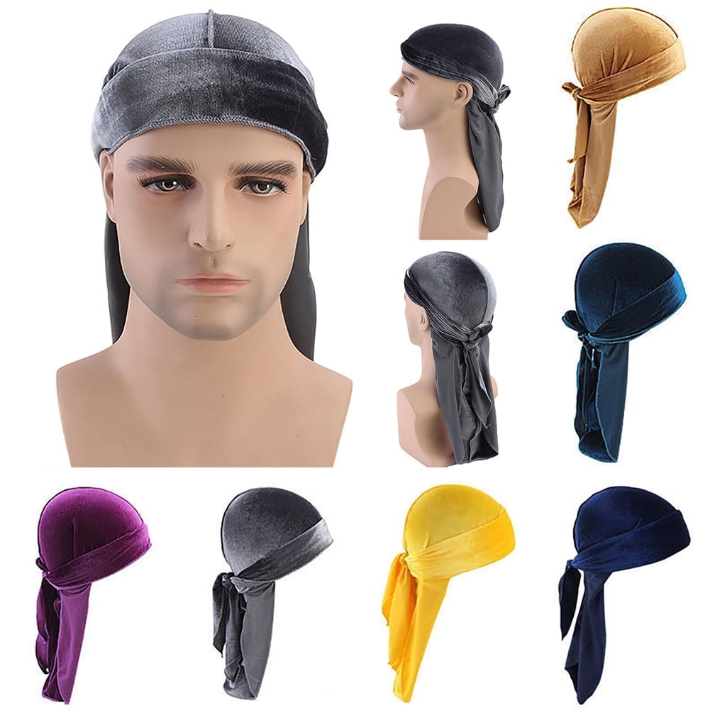 Durag Cap Unisex Crushed Velvet Waves Cap Long Tail Headwrap Turban Hat ...