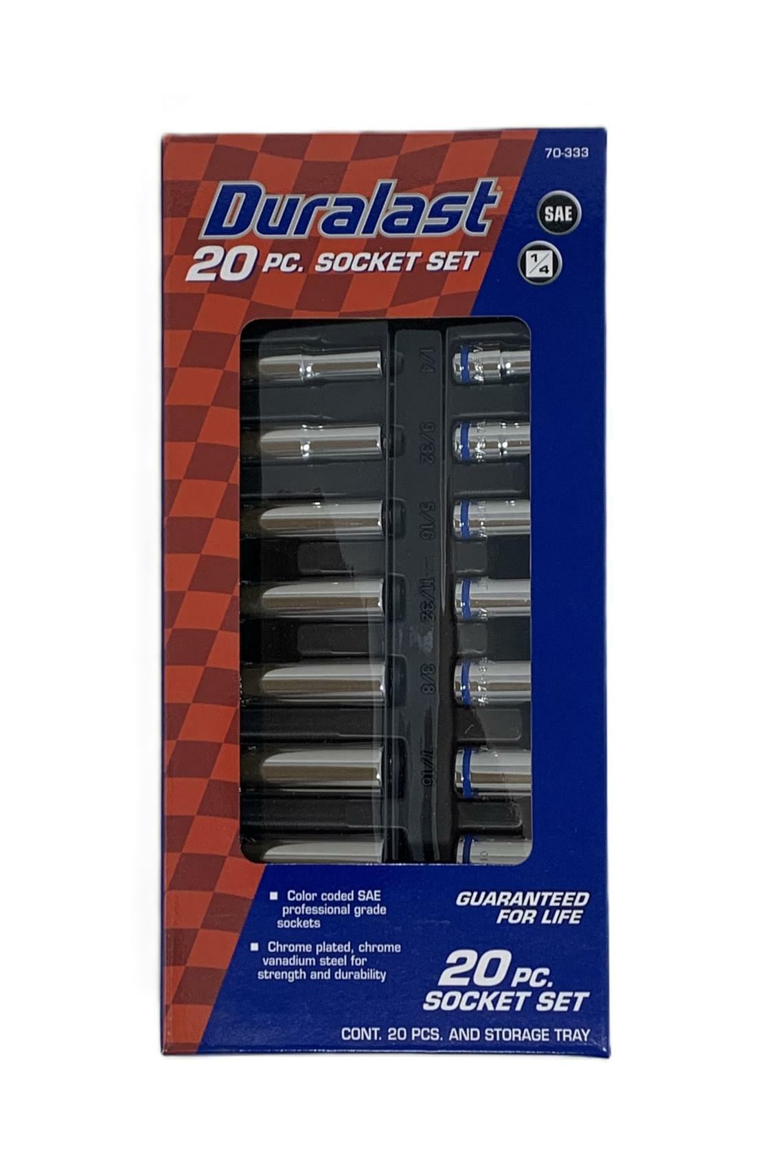 Duralast 20PC Socket Set + Storage Tray (70-333) - 1/4 Drive, SAE, 6 ...
