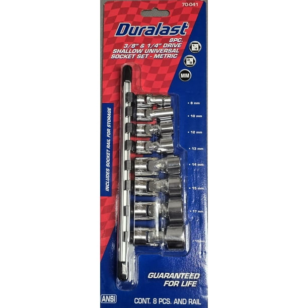 Duralast 8pc 3/8" & 1/4" Drive Shallow Universal Swivel Socket Set ...
