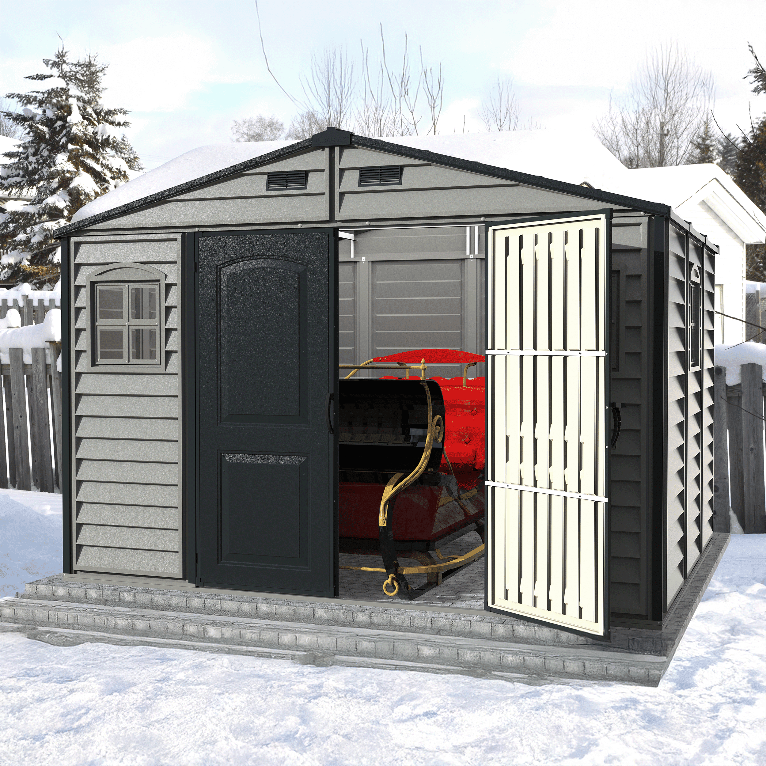 Duramax 10x8' Woodside Plus Vinyl Shed, All Weather Durable Outdoor ...