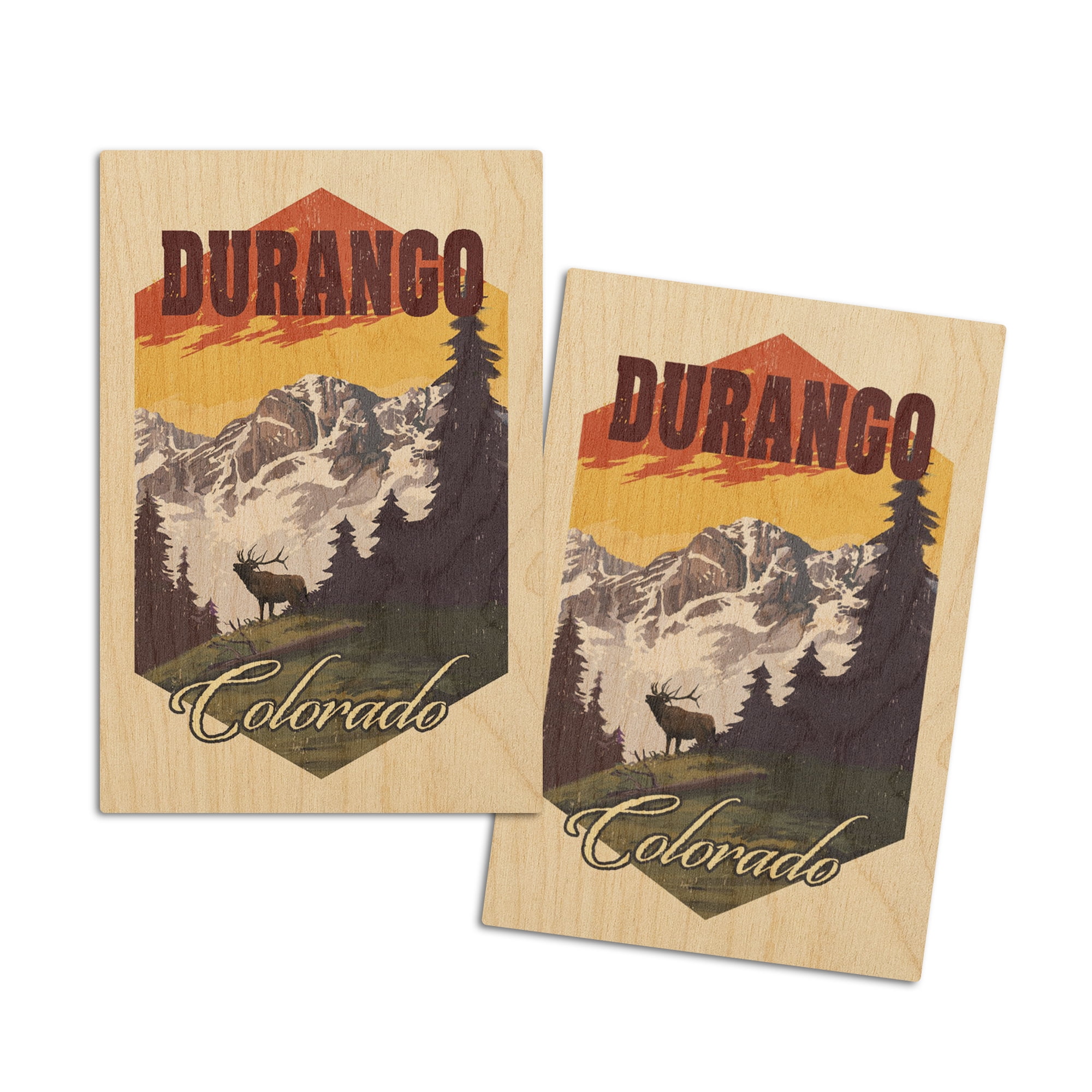 Durango, Colorado, Mountain View and Elk, Distressed, Contour (4x6 ...