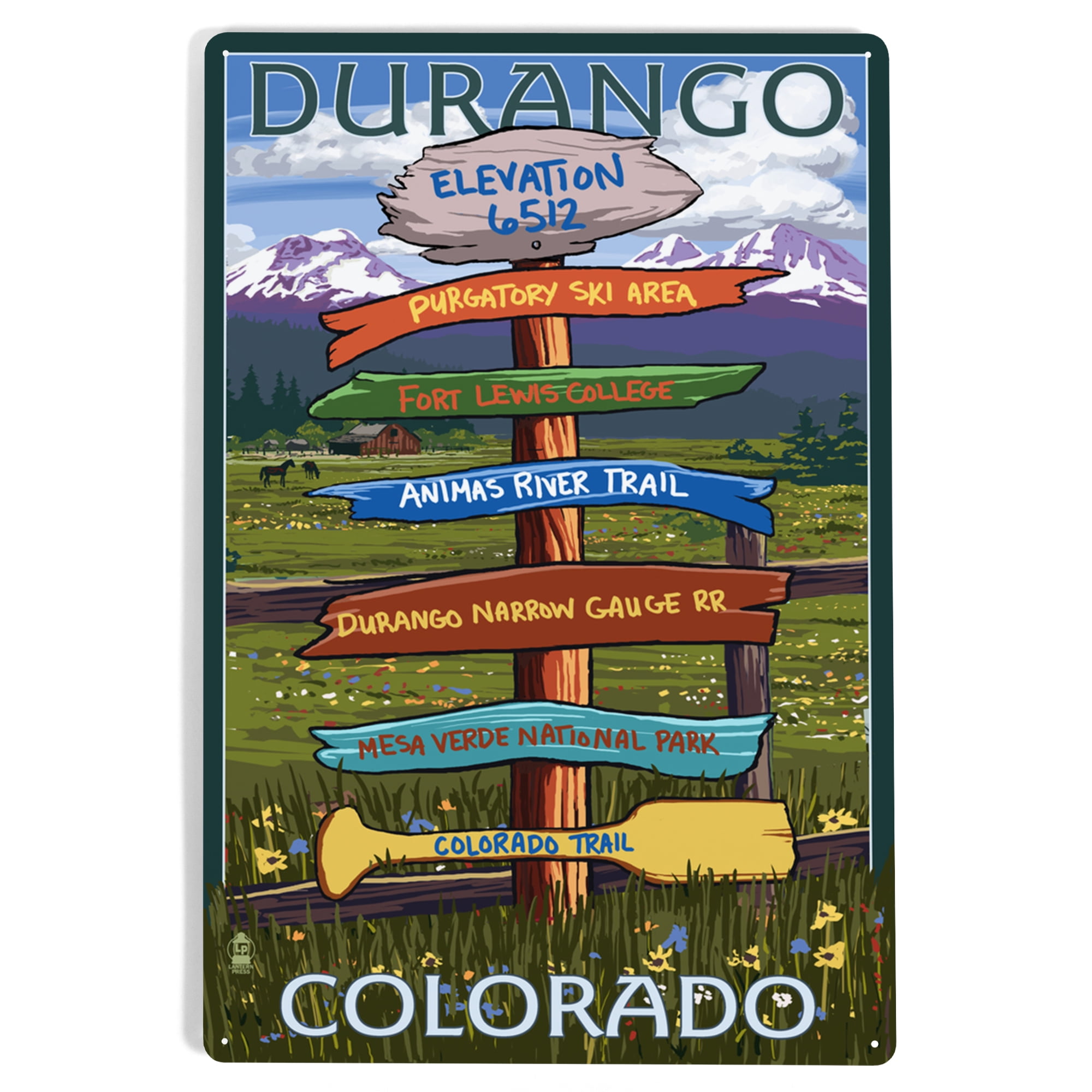 Durango, Colorado, Signpost (12x18 Aluminum Art, Indoor Outdoor Metal ...