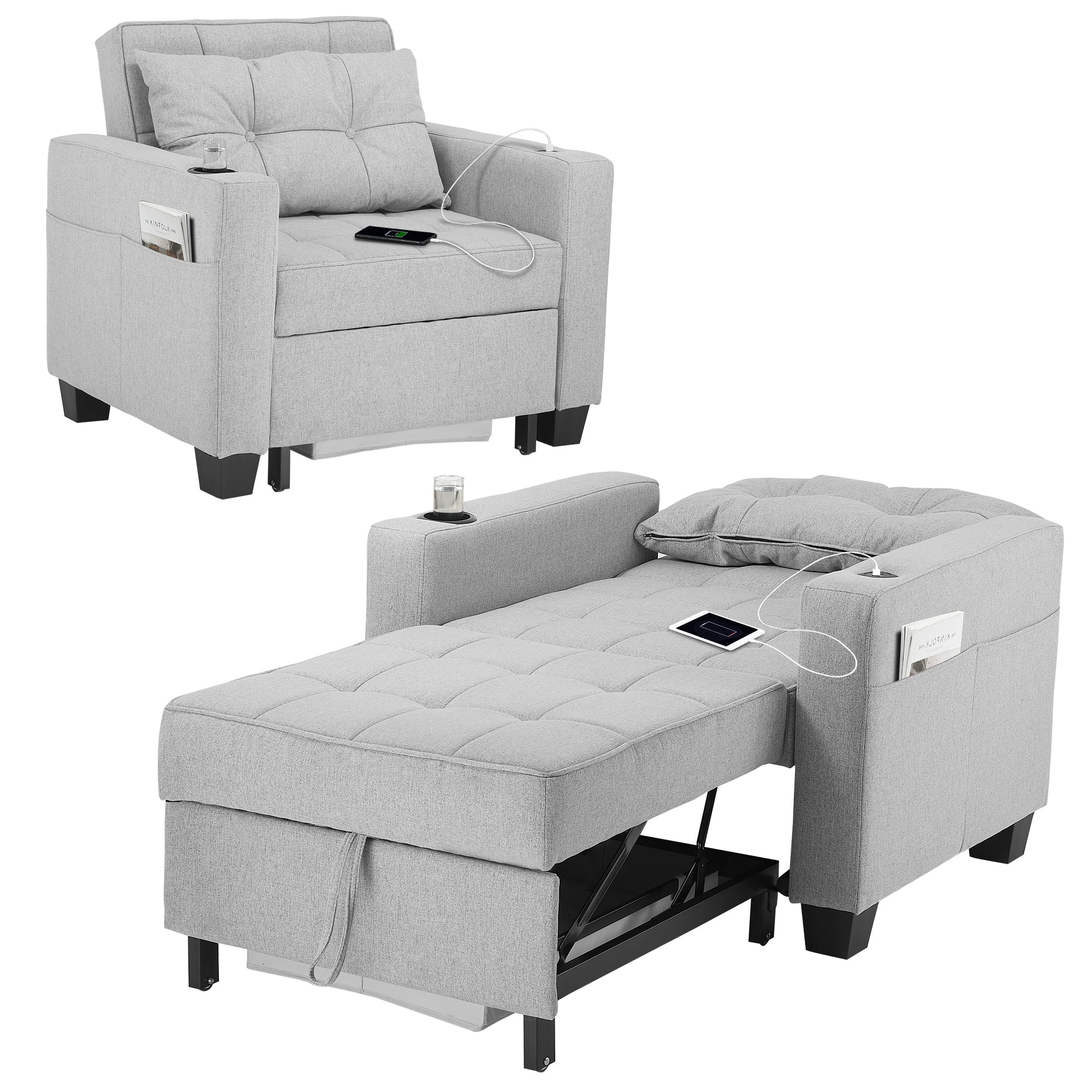3 in 1 Convertible Sleeper Sofa Pull Out Chair Bed with Usb Port ...
