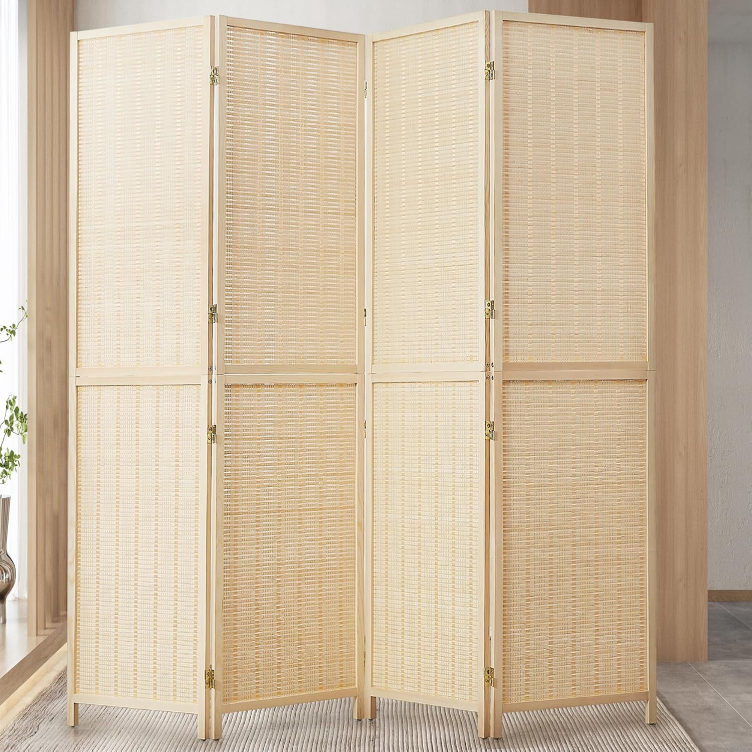 Duraspace 4 Panel Bamboo Room Divider, 5.6ft Tall Folding Privacy ...