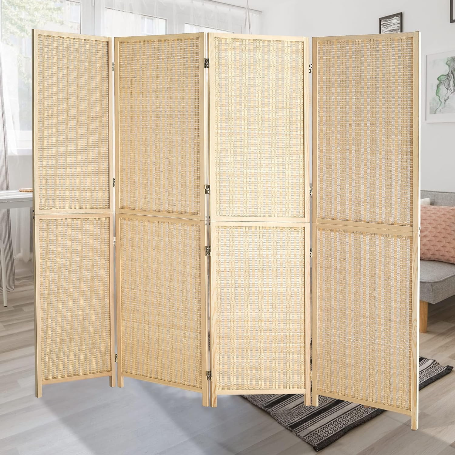 Duraspace 4 Panel Bamboo Room Divider, 6ft Tall Folding Privacy Screen ...