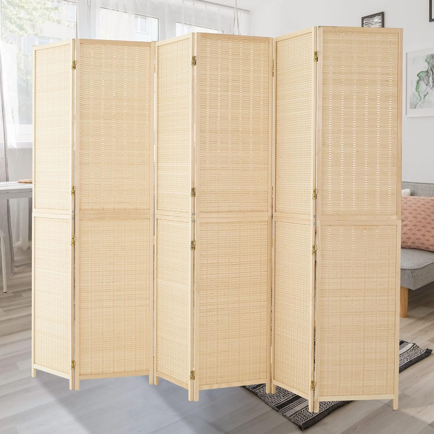 Duraspace 6 Panel Bamboo Room Divider, 6ft Tall Folding Privacy Screen ...