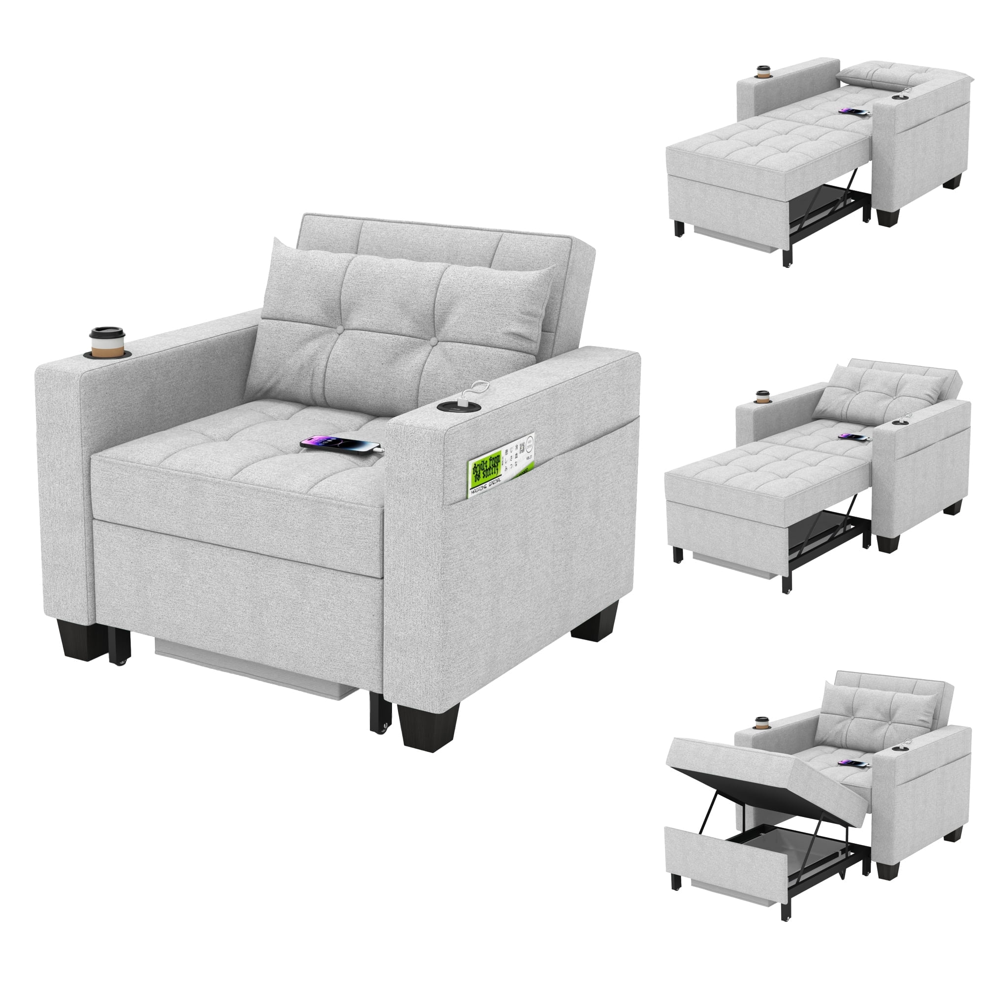 Duraspace Small Sleeper Armchair, Single Convertible Comfortable Pull ...