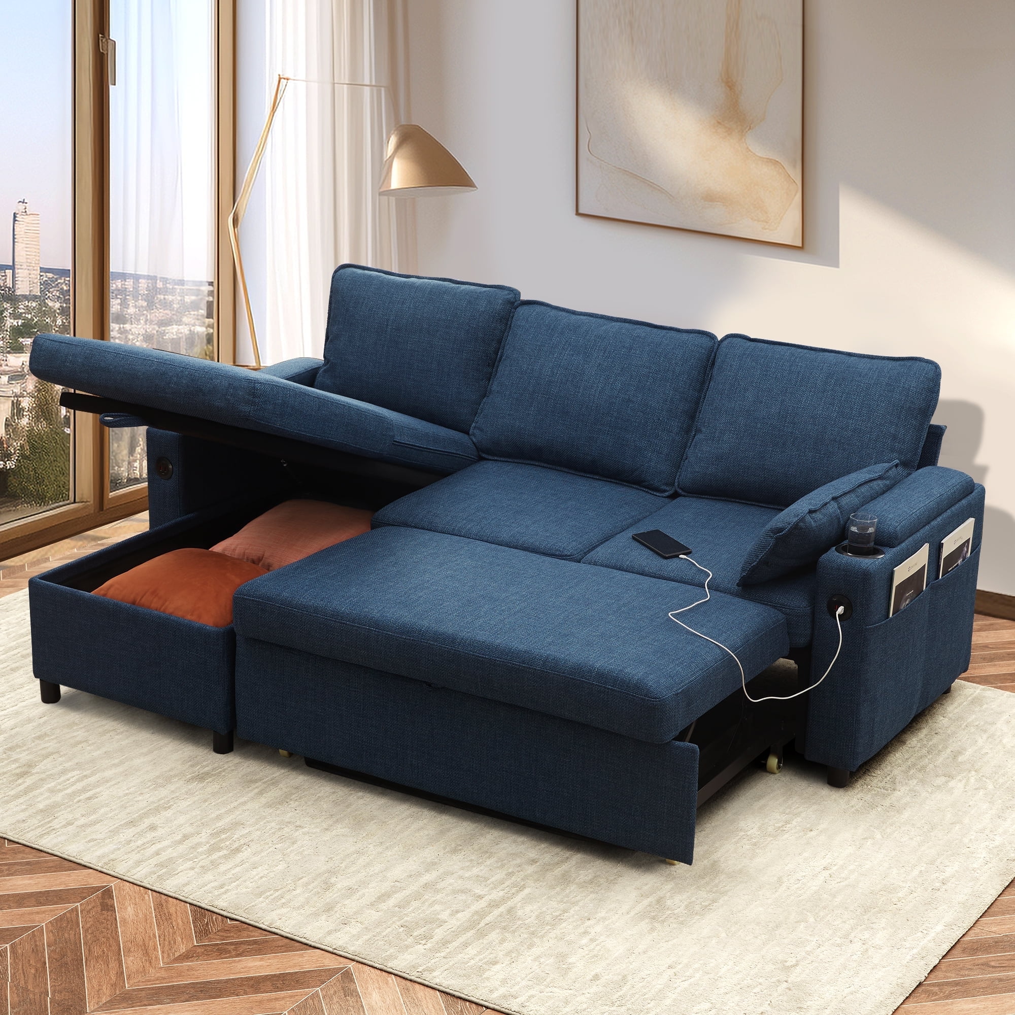 Duraspace Sectional Sofa-Bed with Storage Divan, Reversible Pull-out ...