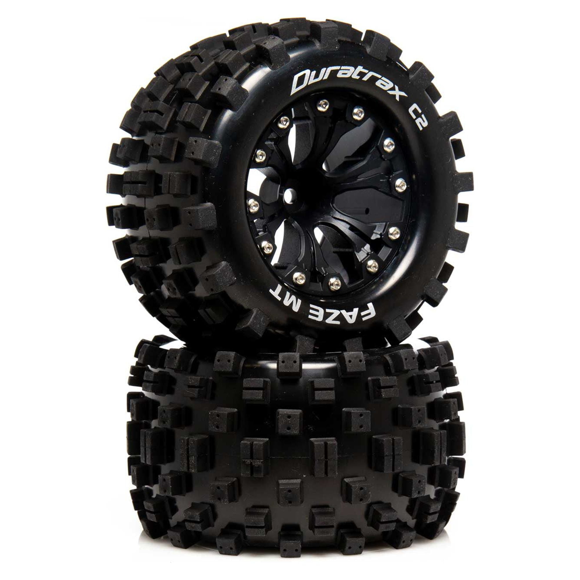 Duratrax FAZE MT 2.8 Mounted F/R C2 .5 Offset Black 2 DTXC5553 RC Tire ...