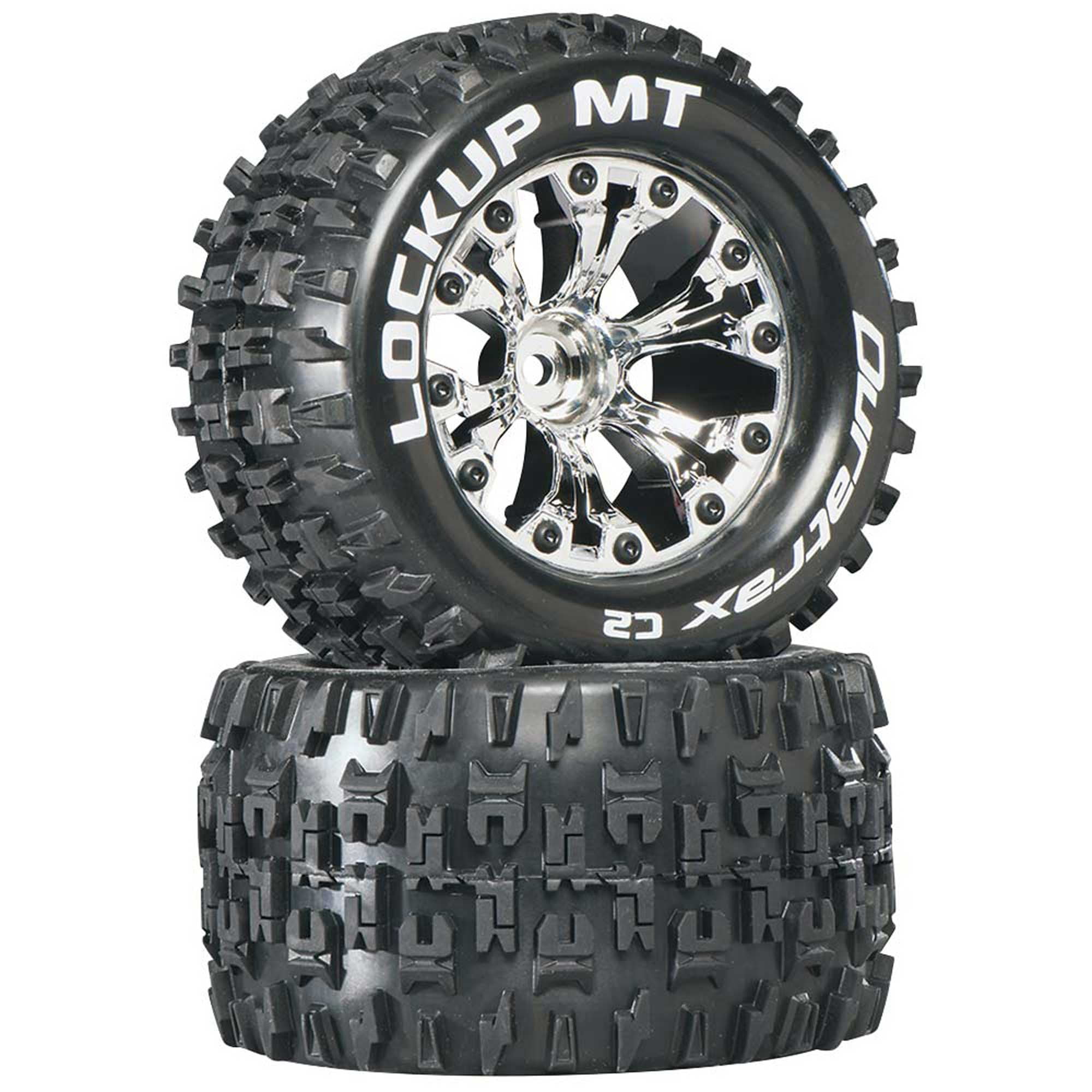 Duratrax Lockup MT 2.8" 2 Wheel Drive Mounted 1/2" Offset Tires Chrome ...