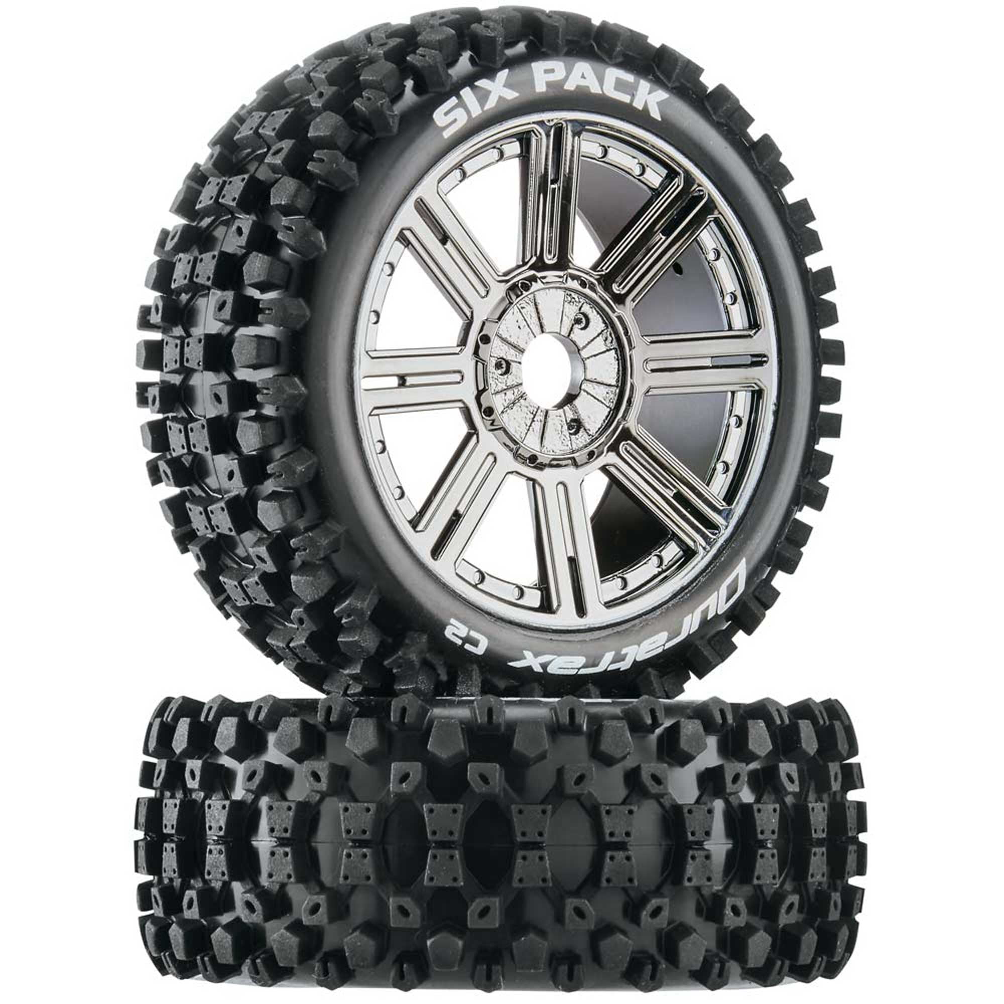Duratrax Six Pack Buggy C2 Mounted Spoke Black/Chrome2 DTXC3605 RC Tire ...