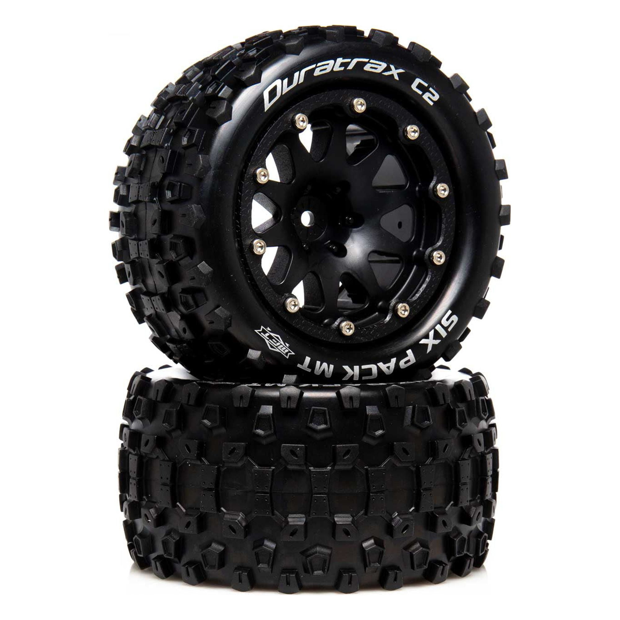 Duratrax Six Pack MT Belted 2.8 Mounted F/R .5 Offst Blk2 DTXC5520 RC ...