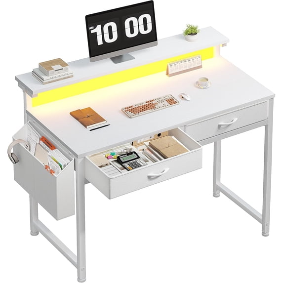 DurayLoly Computer Desk with 2 Drawers & LED Lights,31.5 Inch Home ...