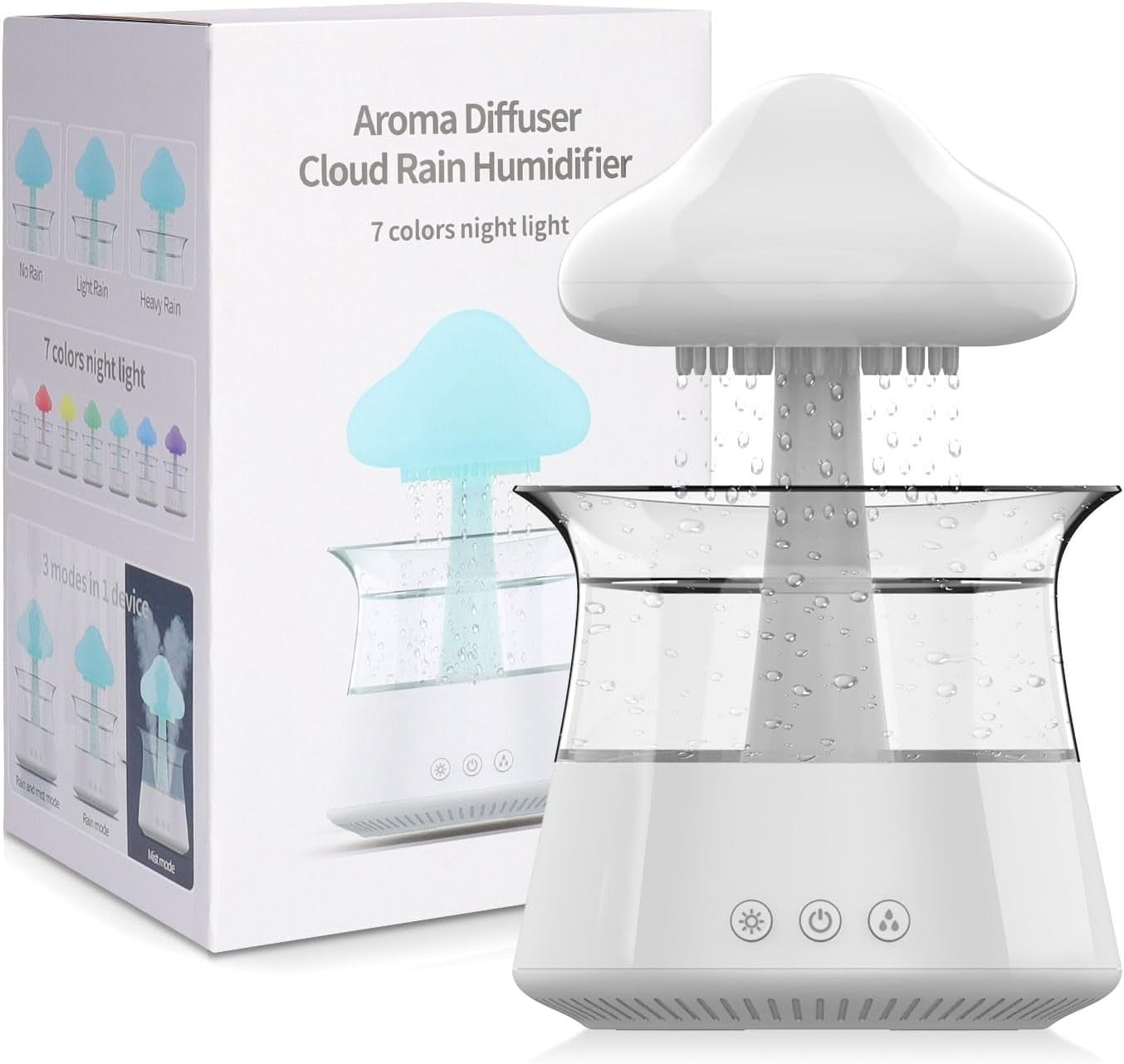 Durcord Mist Aroma Air Rain Cloud Humidifier, 300ML Essential Oil Diffuser, 7 Colors LED Lights ...