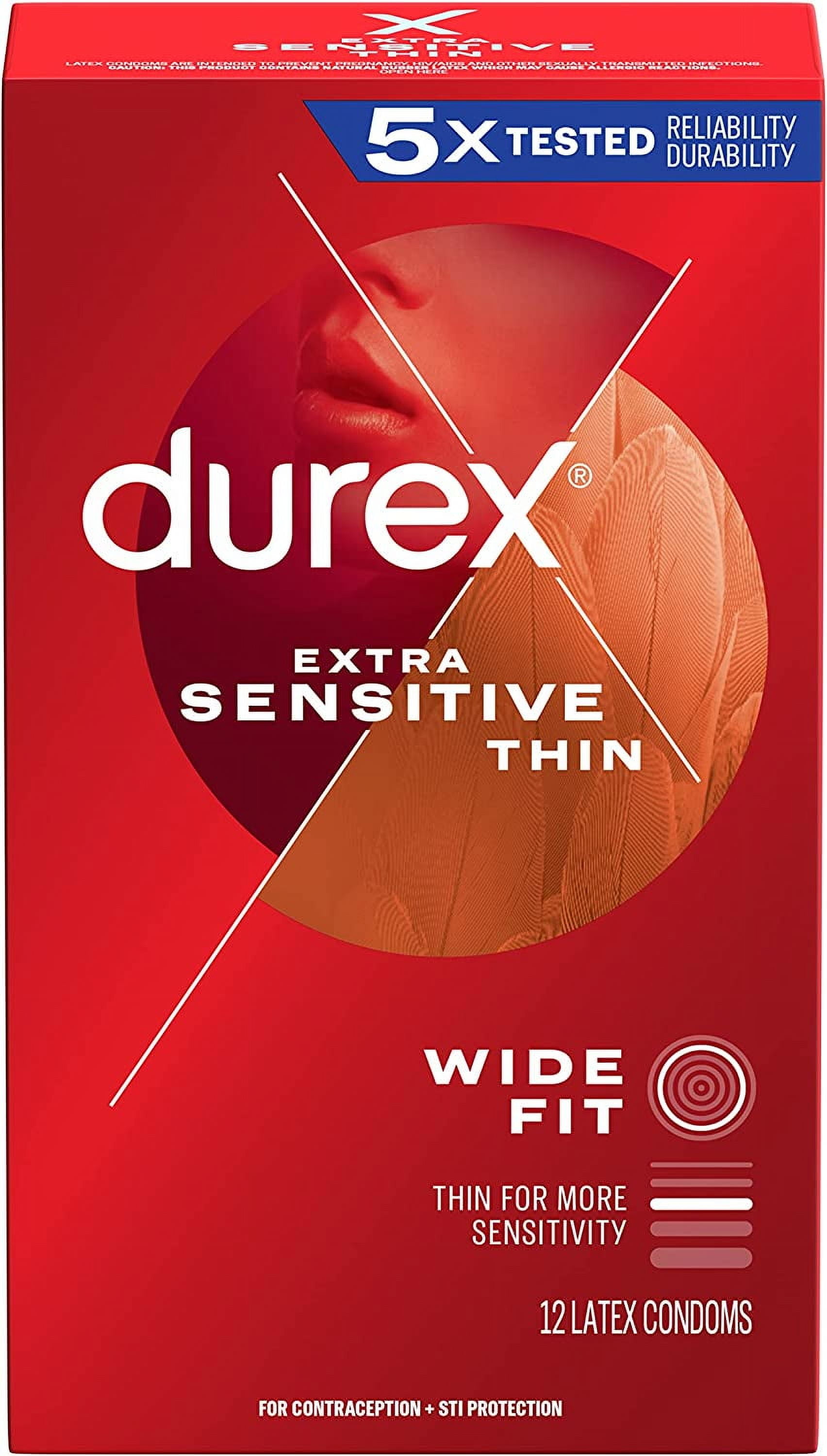 Durex Extra Sensitive Lubricated Ultra Thin Premium Latex Condoms, Wide ...