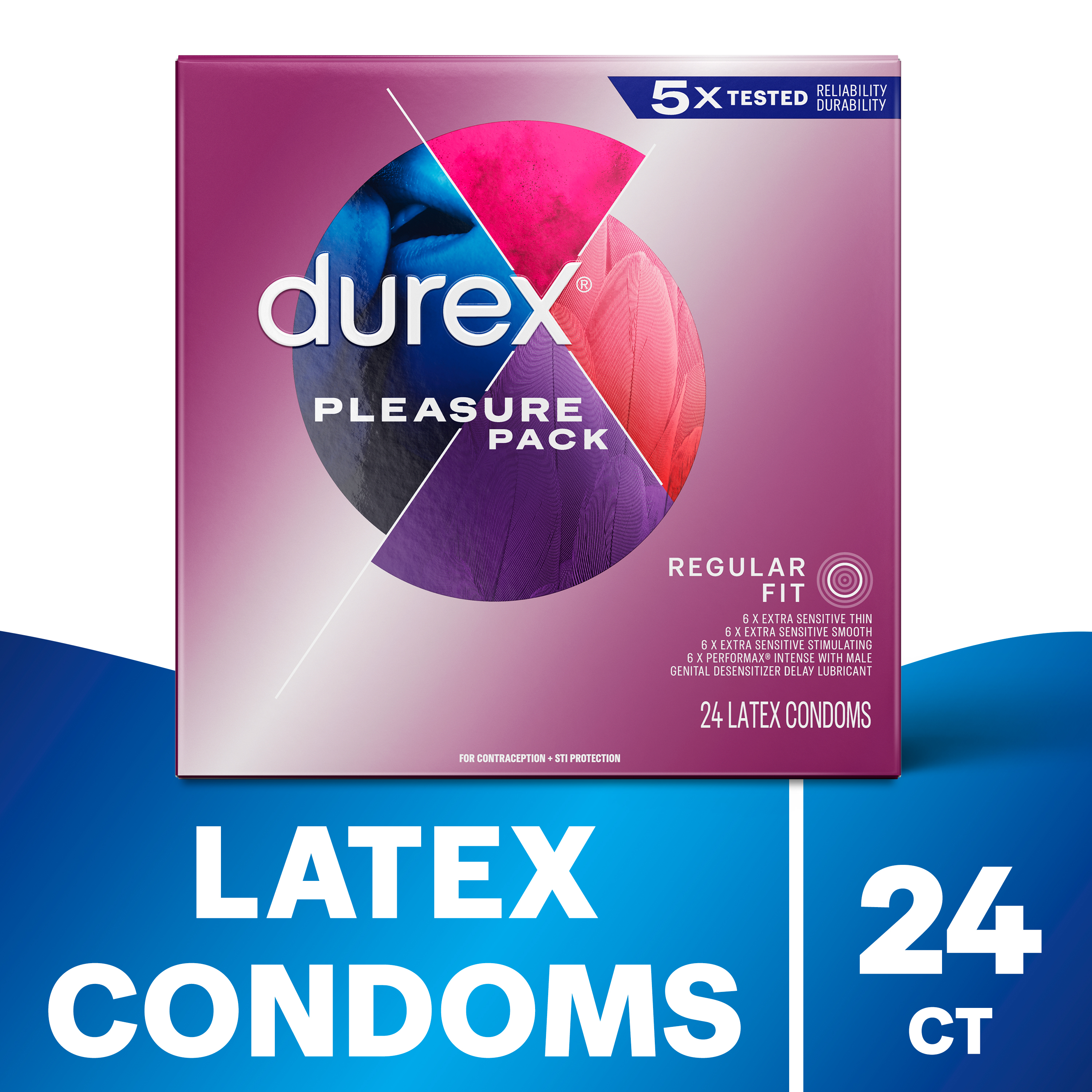 Durex Pleasure Pack Assorted Condoms, Exciting Mix of Sensation and Stimulation, Natural Rubber ...