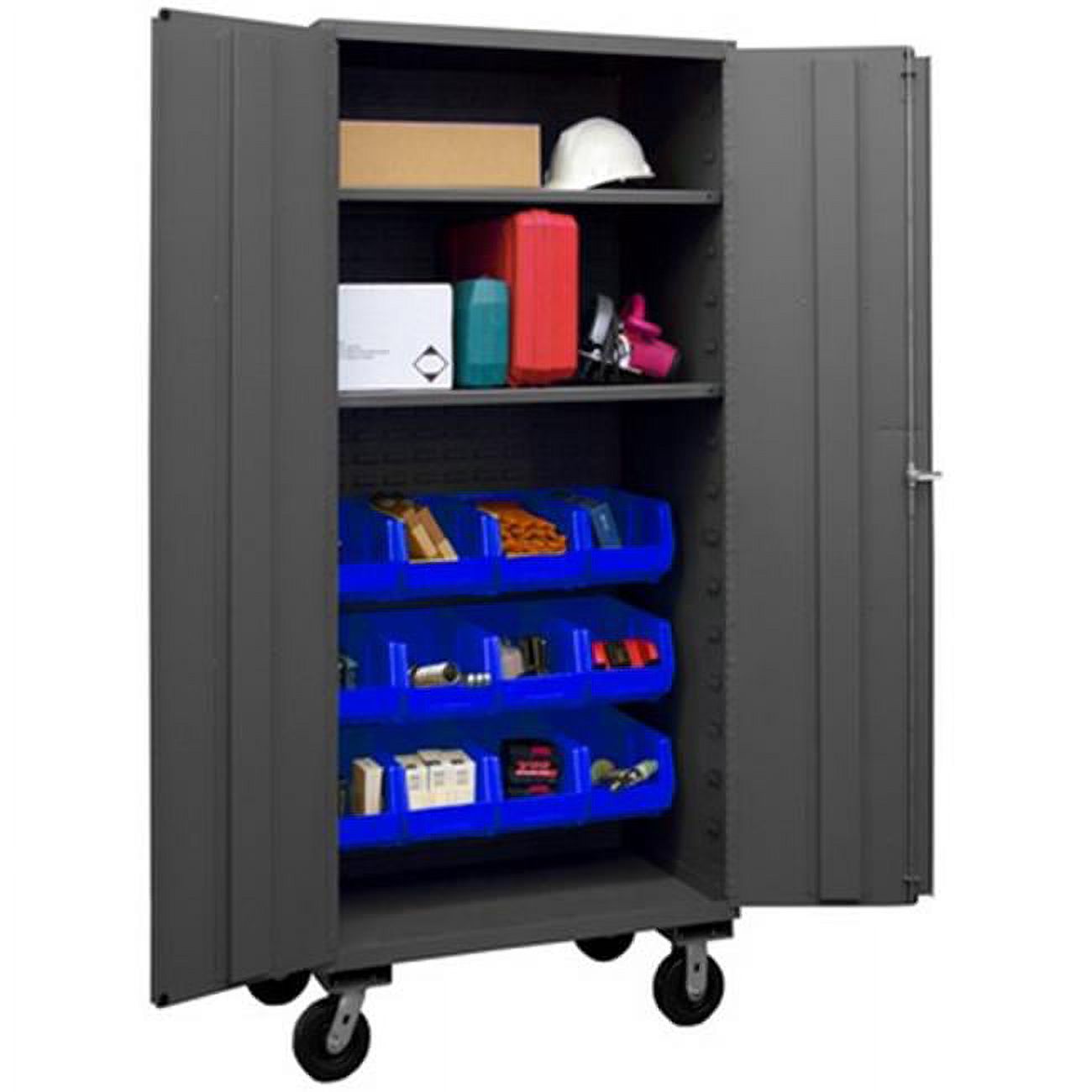 Durham 14 Gauge Flush Door Style Lockable Mobile Cabinet with 12 Blue ...