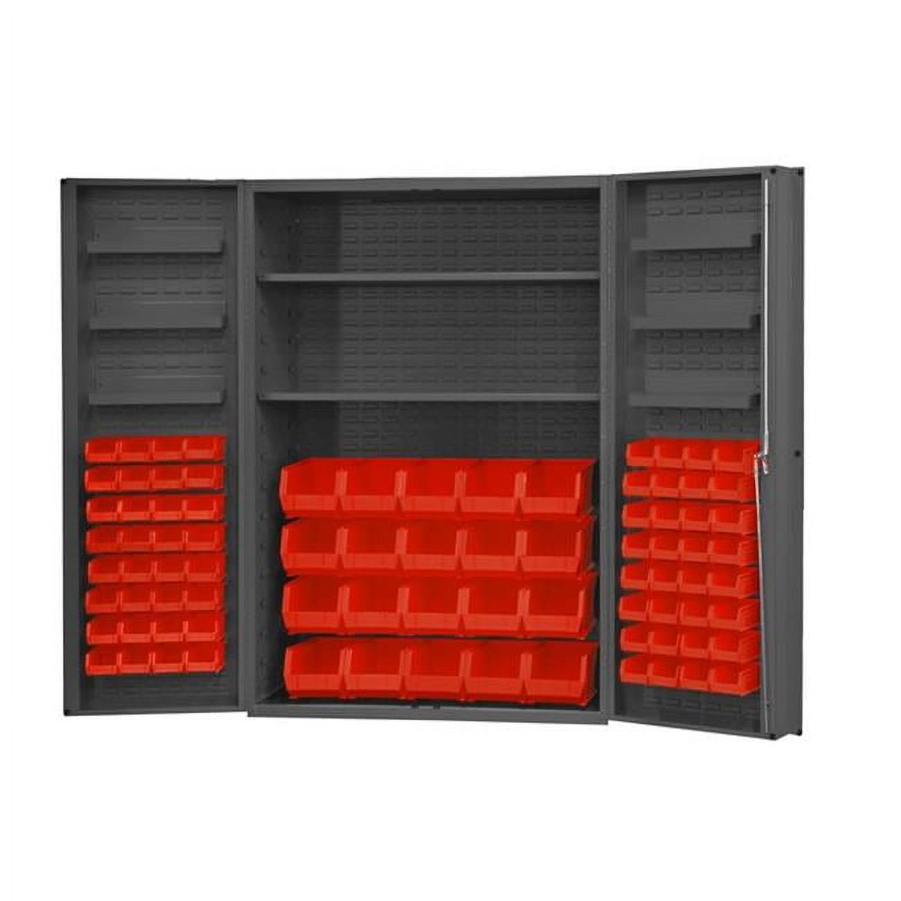 Durham 14 Gauge Lockable Cabinet with 72 Red Hook on Bins & 4 ...