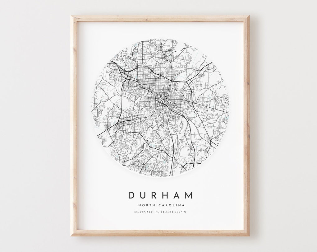 Durham Map Print, Durham Map Poster City Wall Art, Nc Road Map, North ...