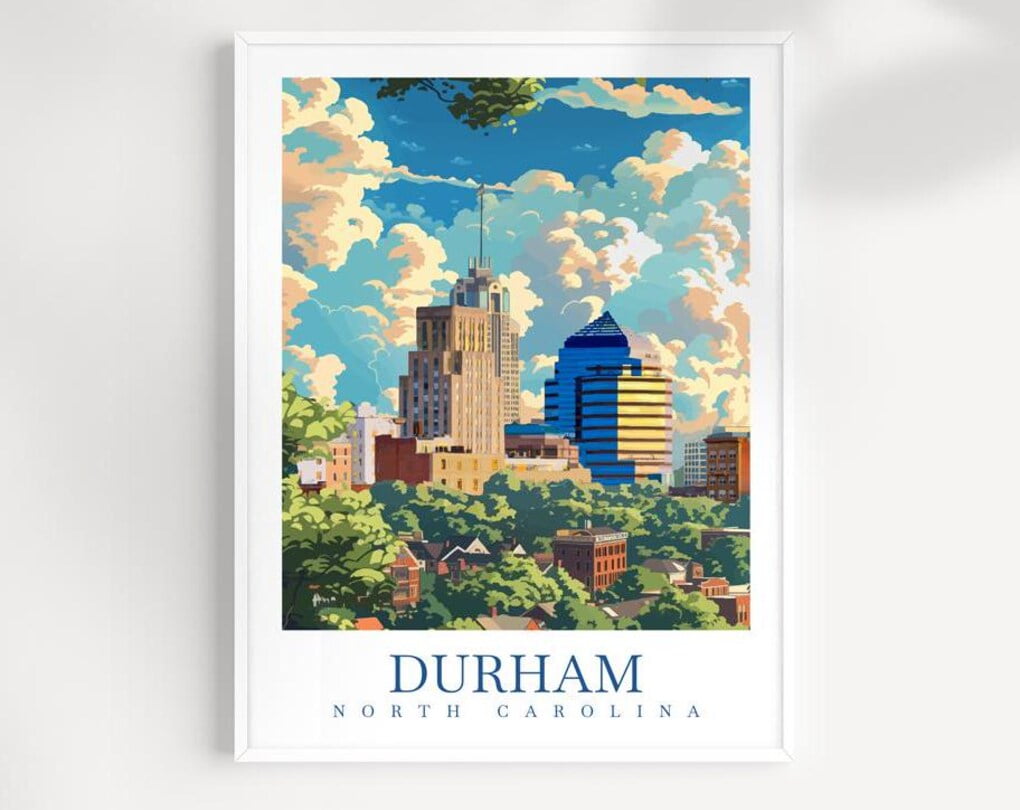 Durham Travel Poster North Carolina Wall Art Durham Wall Hanging Durham ...
