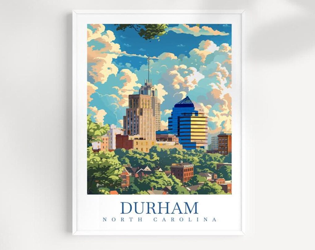 Durham Travel Poster North Carolina Wall Art Durham Wall Hanging Durham ...