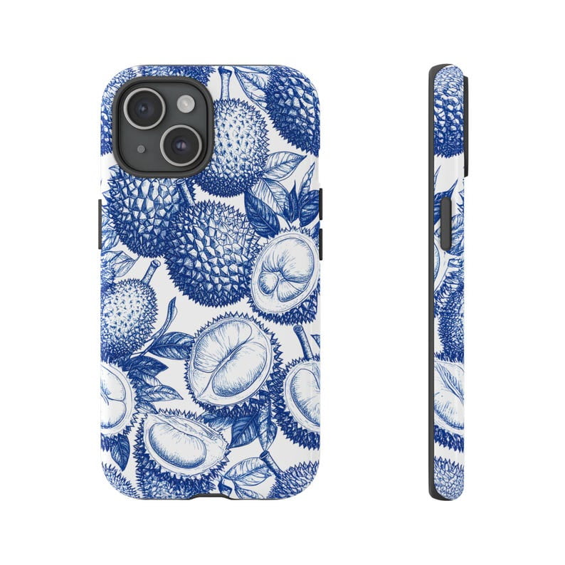 Durian Fruit Illustration Phone Case – Blue Tropical Food Art iPhone 11 ...