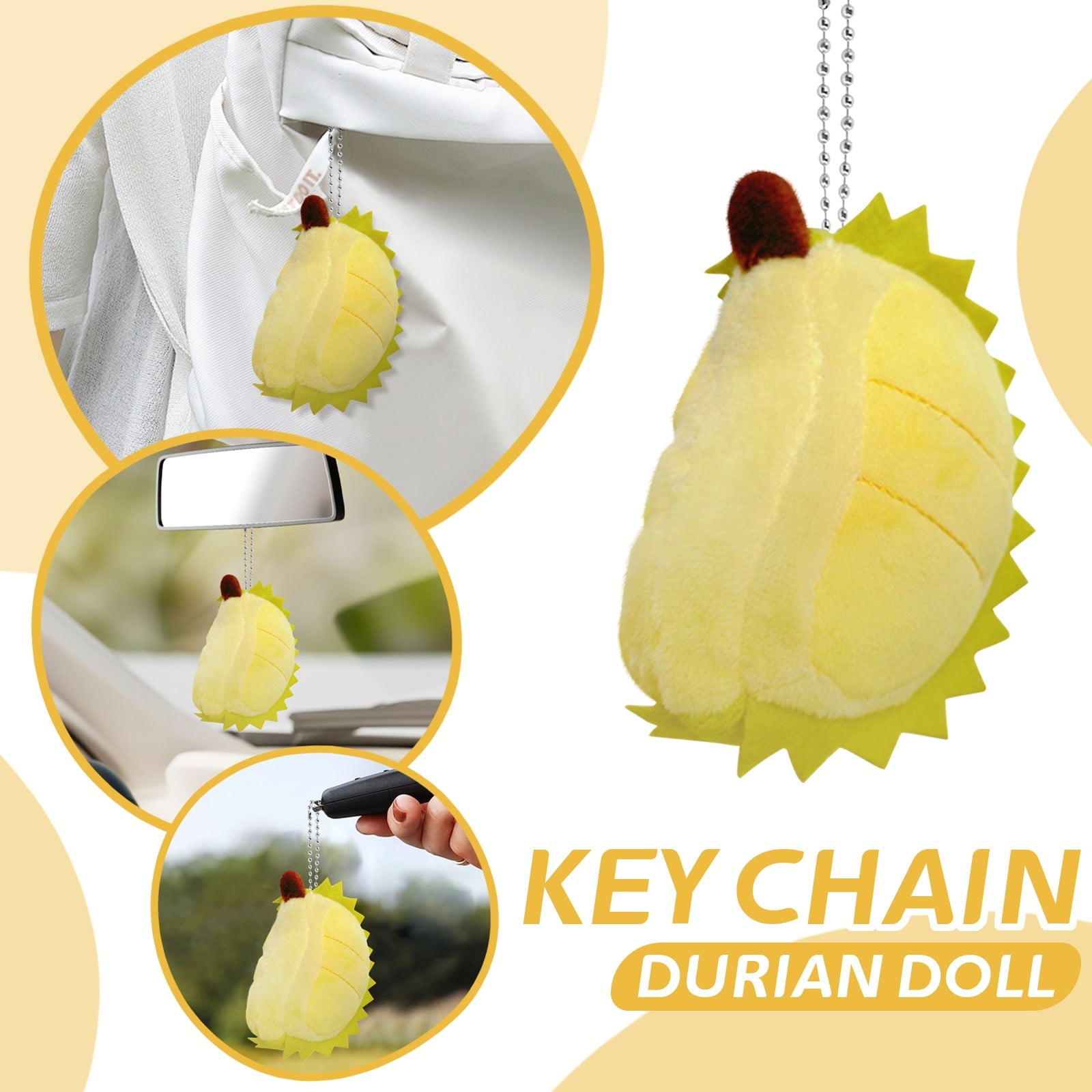 Durian Plush Keychain Cute Soft Spiky Fruit Design with Chain Clip for ...