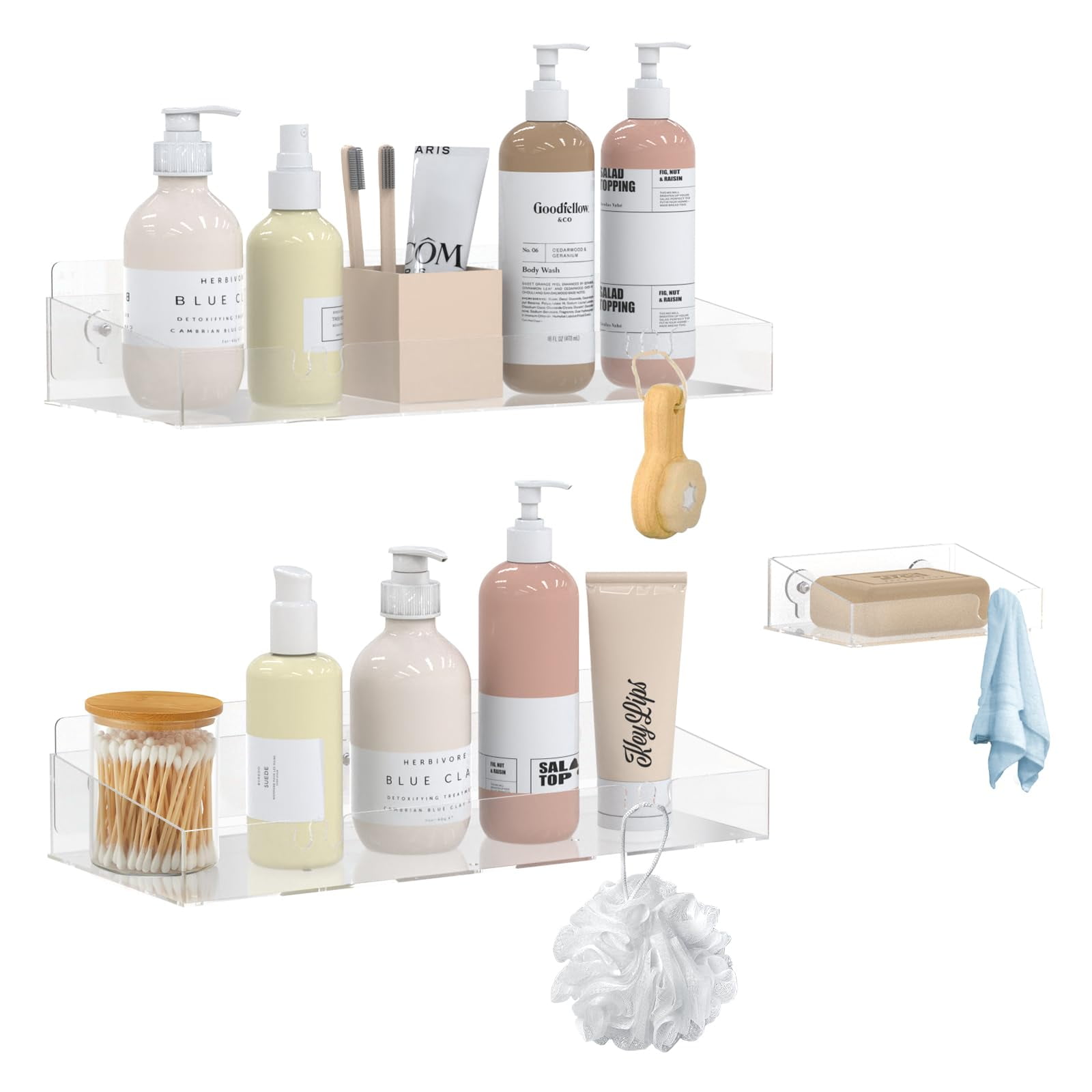 Durmmur Acrylic Shower Caddy with Soap Dish, 3Pack Clear Adhesive ...