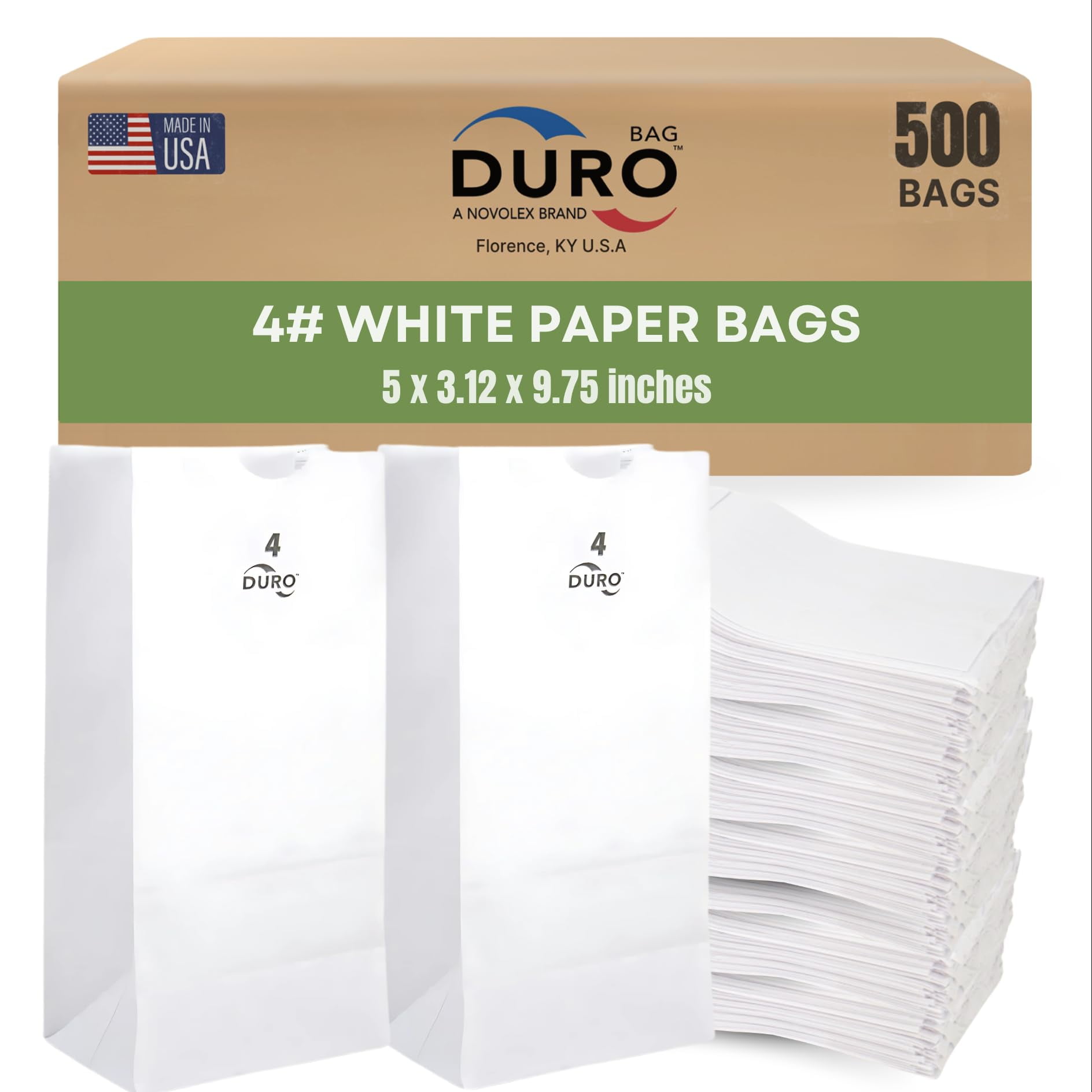 Duro 4# White Paper Bags 500-Count, White Paper Lunch Bags for Popcorn ...