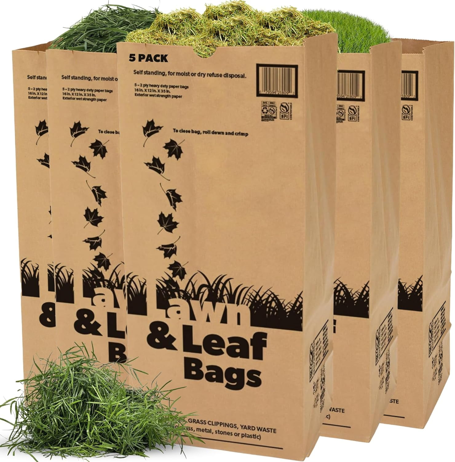 Duro 50# Large 30 Gallon Lawn and Leaf Bags, 2-Ply Brown Paper Yard ...