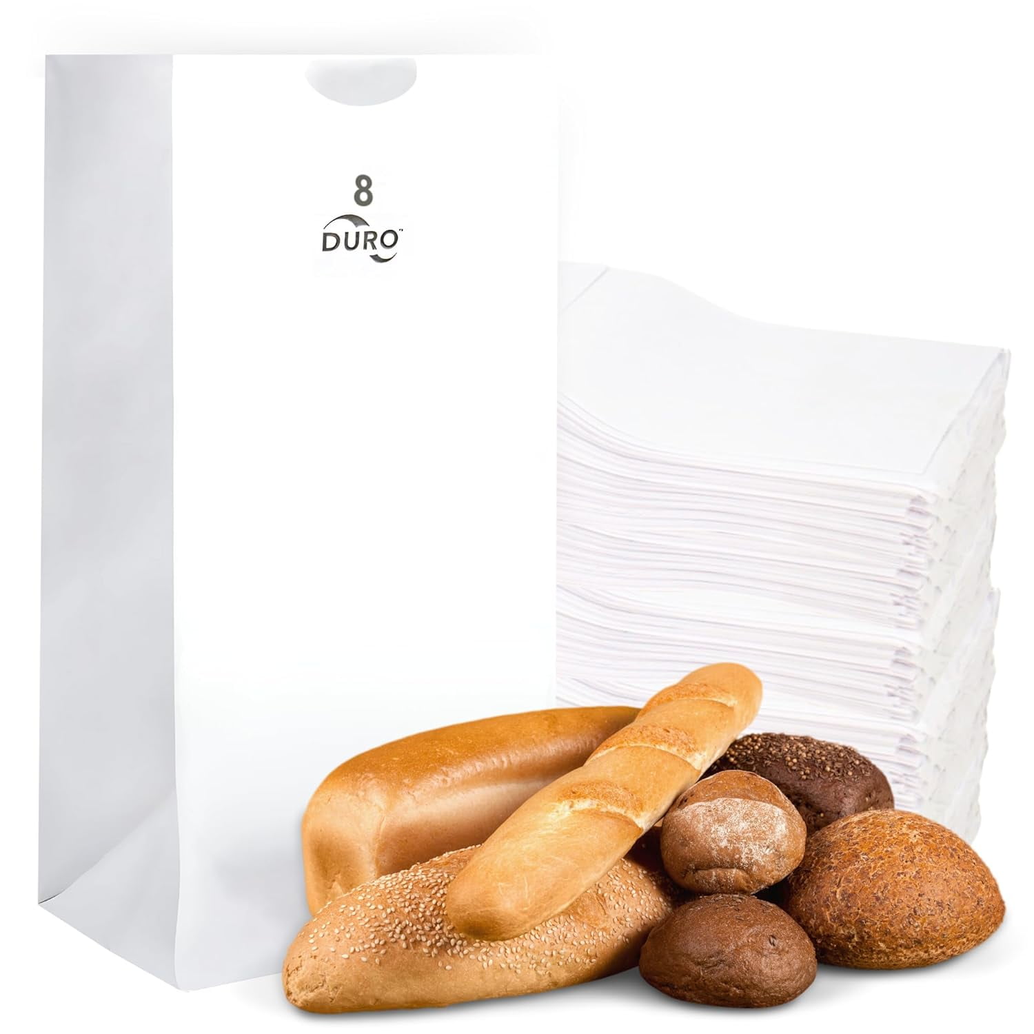 Duro 8# White Paper Bags 100 Count - Bulk White Paper Lunch Bags for ...