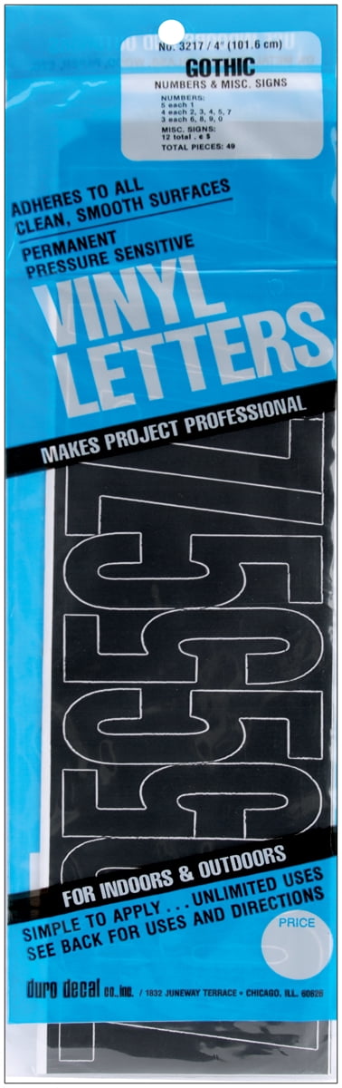 Duro Permanent Adhesive Vinyl Numbers 4" 49/Pkg-Black - Walmart.com