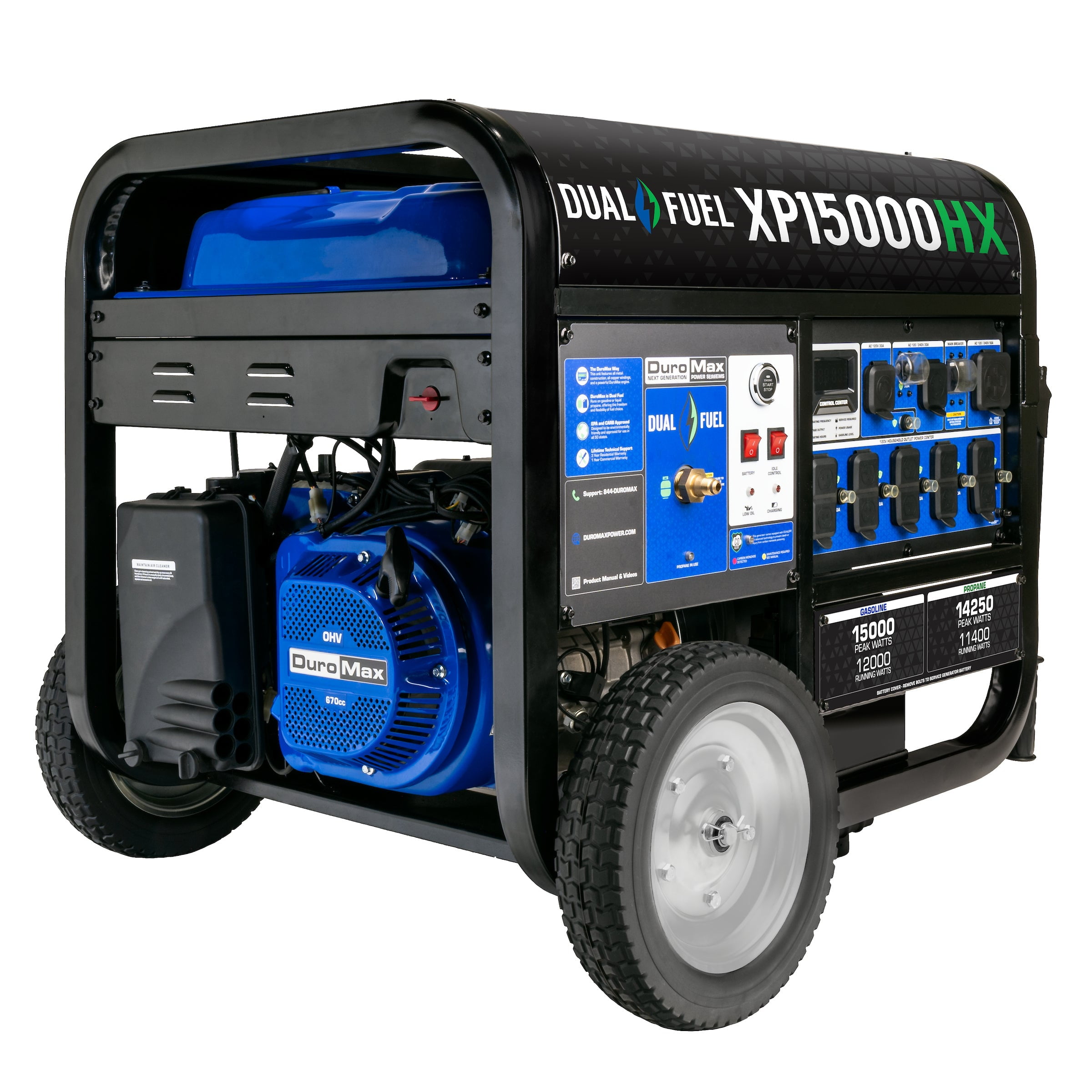 DuroMax XP15000HX 15,000W Dual Fuel Home Backup Generator with CO Alert ...