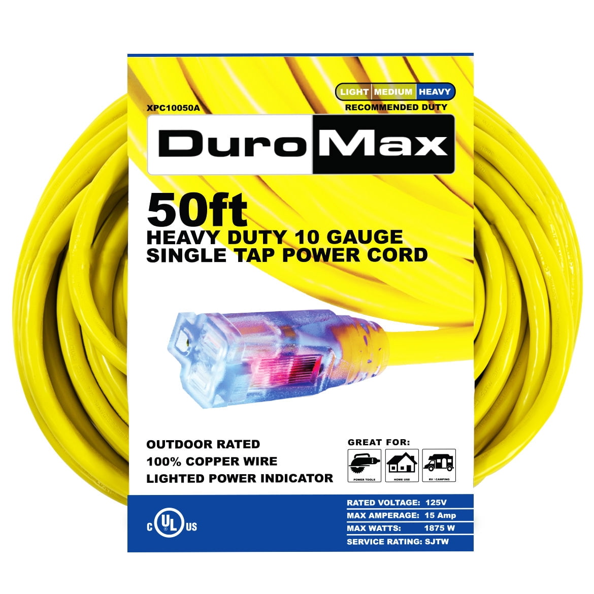 DuroMax XPC10050A 50-Foot 10 Gauge Single Tap Extension Power Cord ...