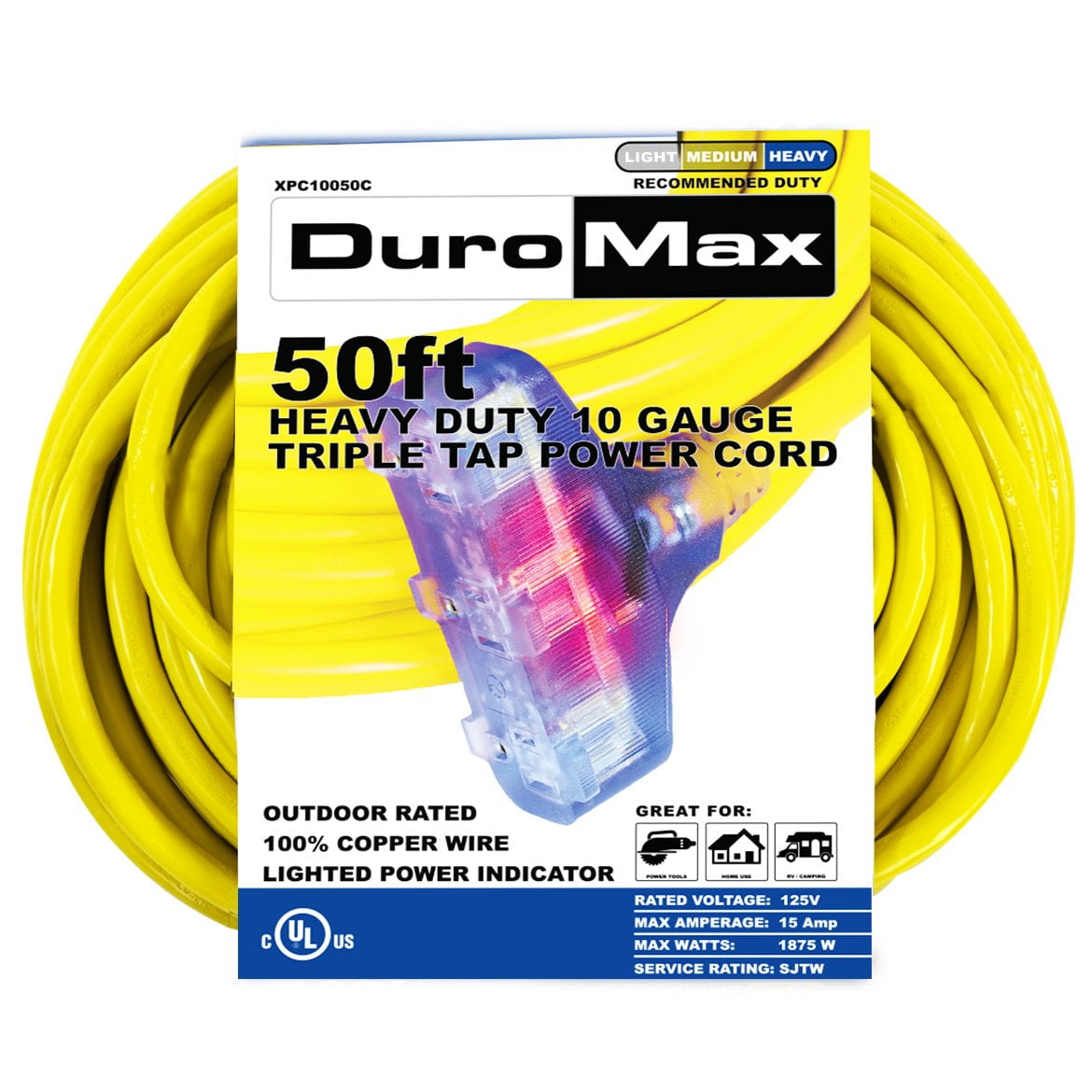 DuroMax XPC10050C 50-Ft 10 Gauge Triple Tap Extension Cord - Walmart.com