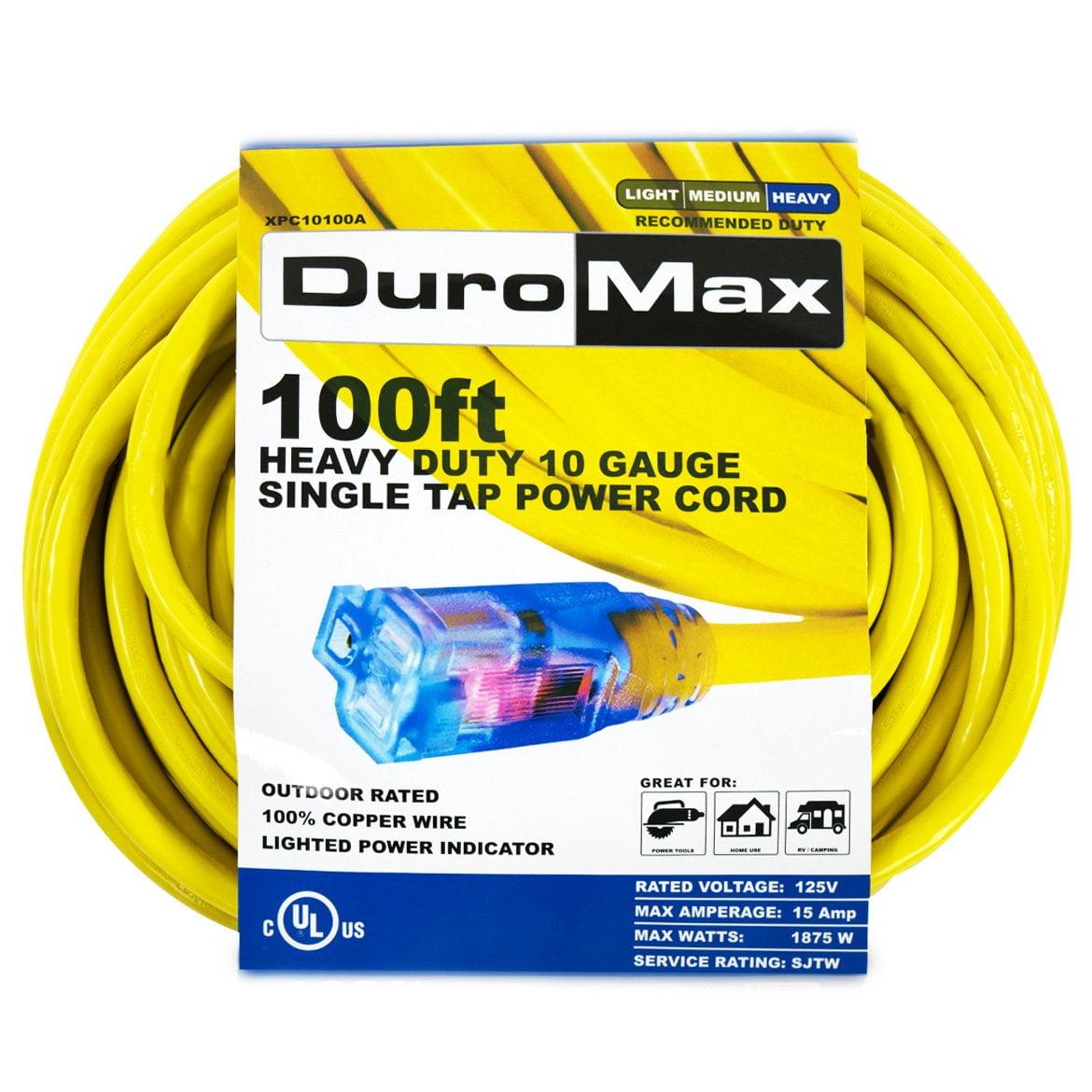 DuroMax XPC10100A Heavy Duty Electric Utility Power Cord, 100-Foot 10 ...