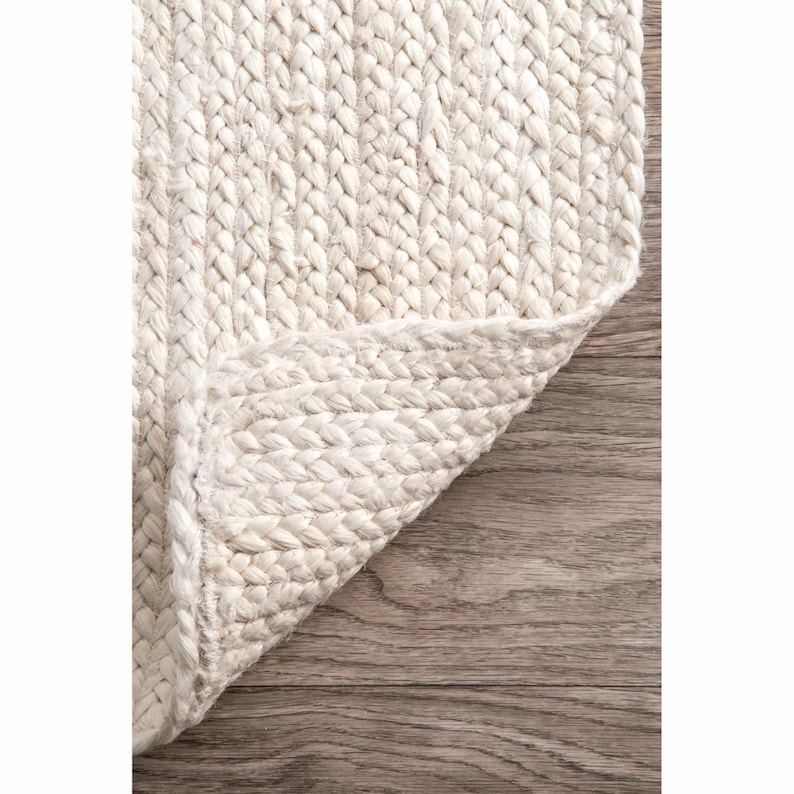Durries India Art - Hand-Knitted Chunky Hemp Indoor Area Rug, Ivory/Off ...
