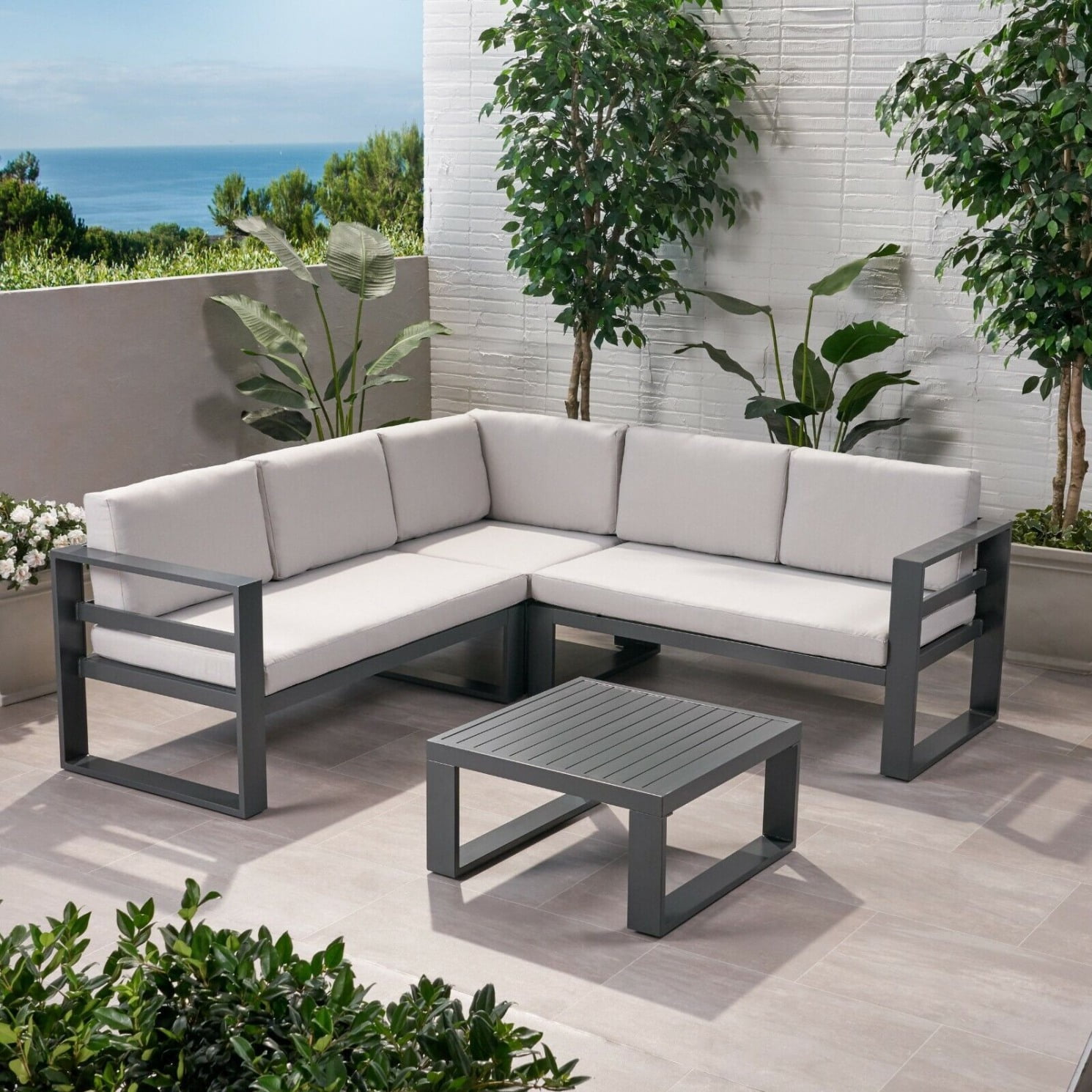 Dursley Aluminum V-Shaped Outdoor Sofa Sectional - Weather-Resistant 4 ...