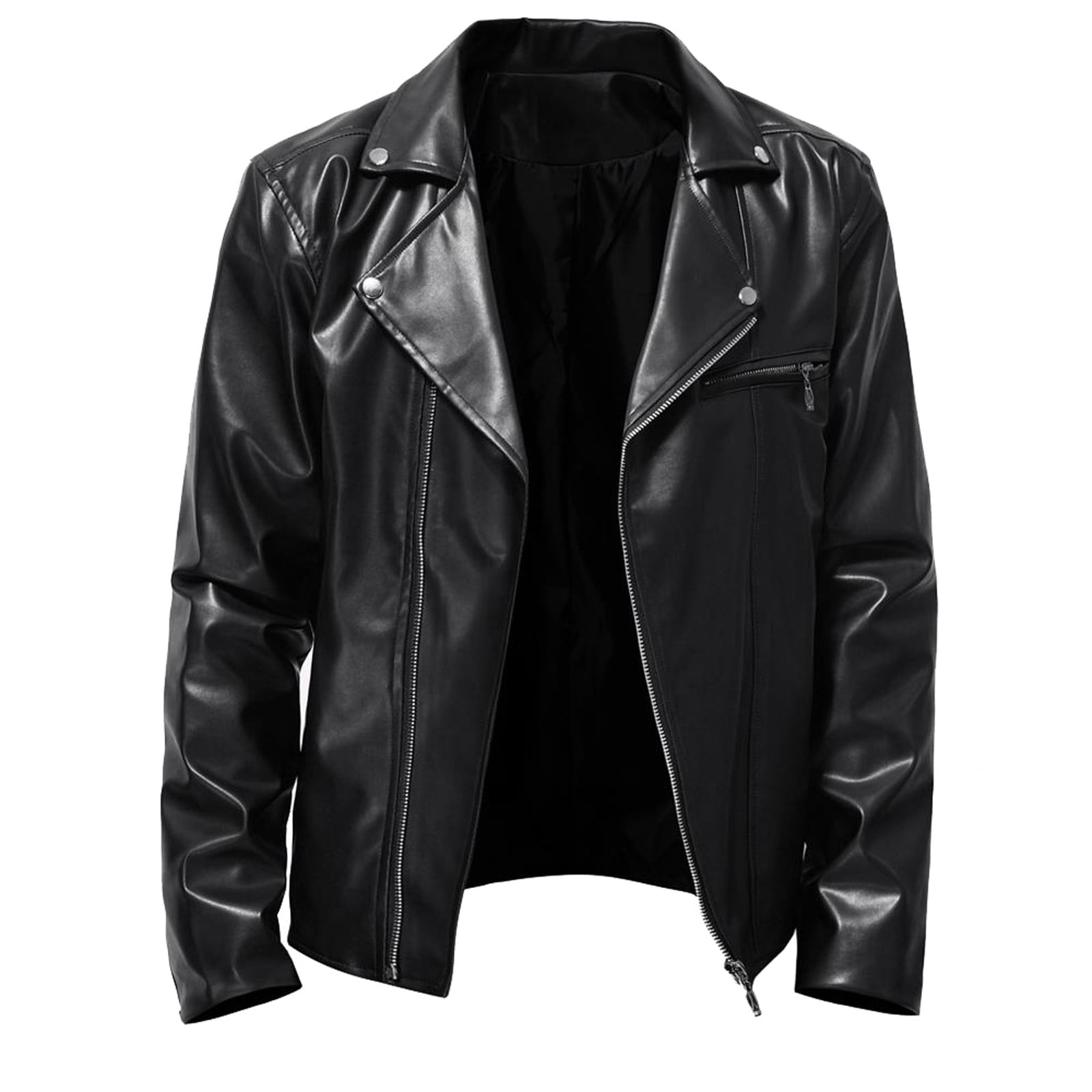 Durtebeua Long Sleeve V-Neck Leather Jacket Warm Fit Thick Leather Coat ...