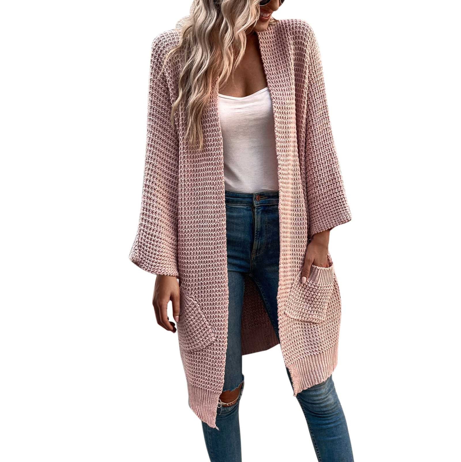 Durtebeua Long Sweater Cardigan Women Loose Fit Open Front Side Pockets ...