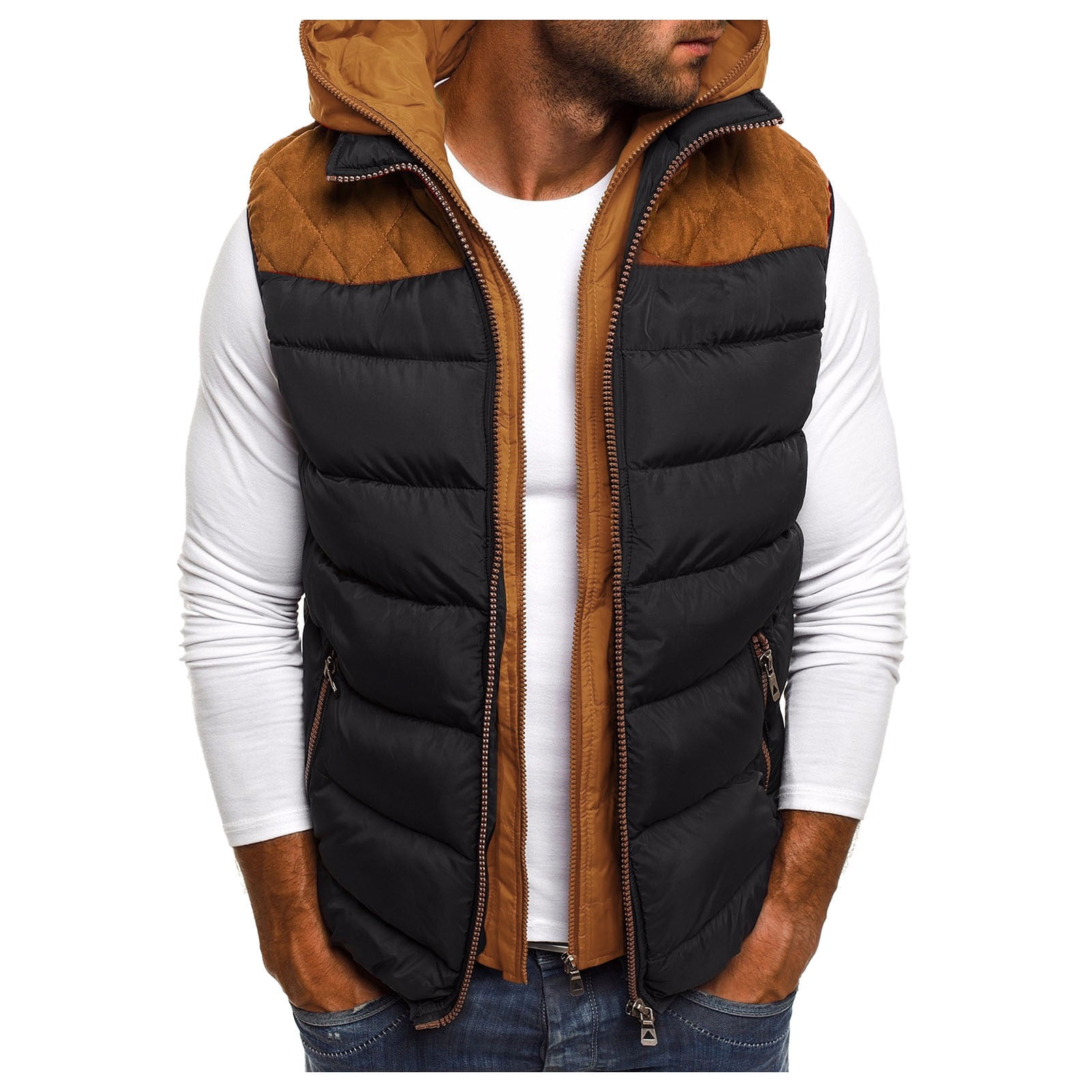 Durtebeua Outdoor Casual Stand Collar Vest Padded Jacket Coat Vest Mens ...