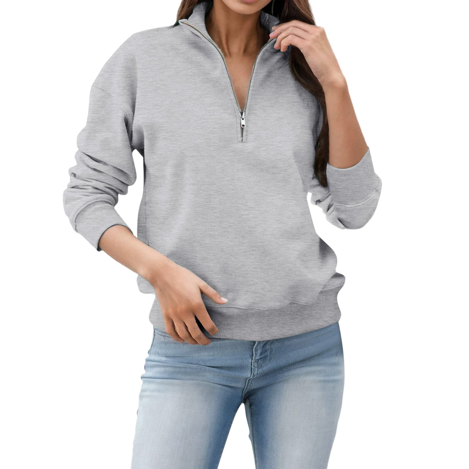 Durtebeua Quarter Zip Pullover Women Long Sleeve Shirts Casual ...