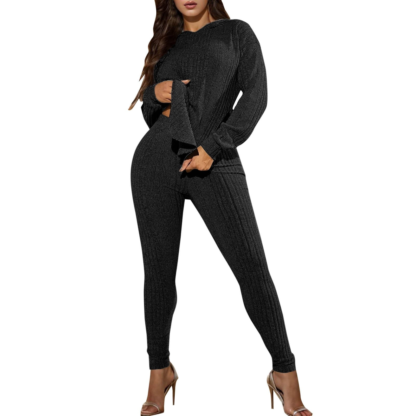 Durtebeua Two Piece Outfits for Women Casual Sets Long Sleeve Activewear Joggers Outfits ...
