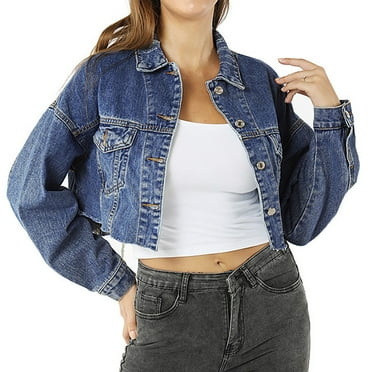 Eytino Women's Oversized Denim Jacket Casual Long Boyfriend Jean Jacket ...