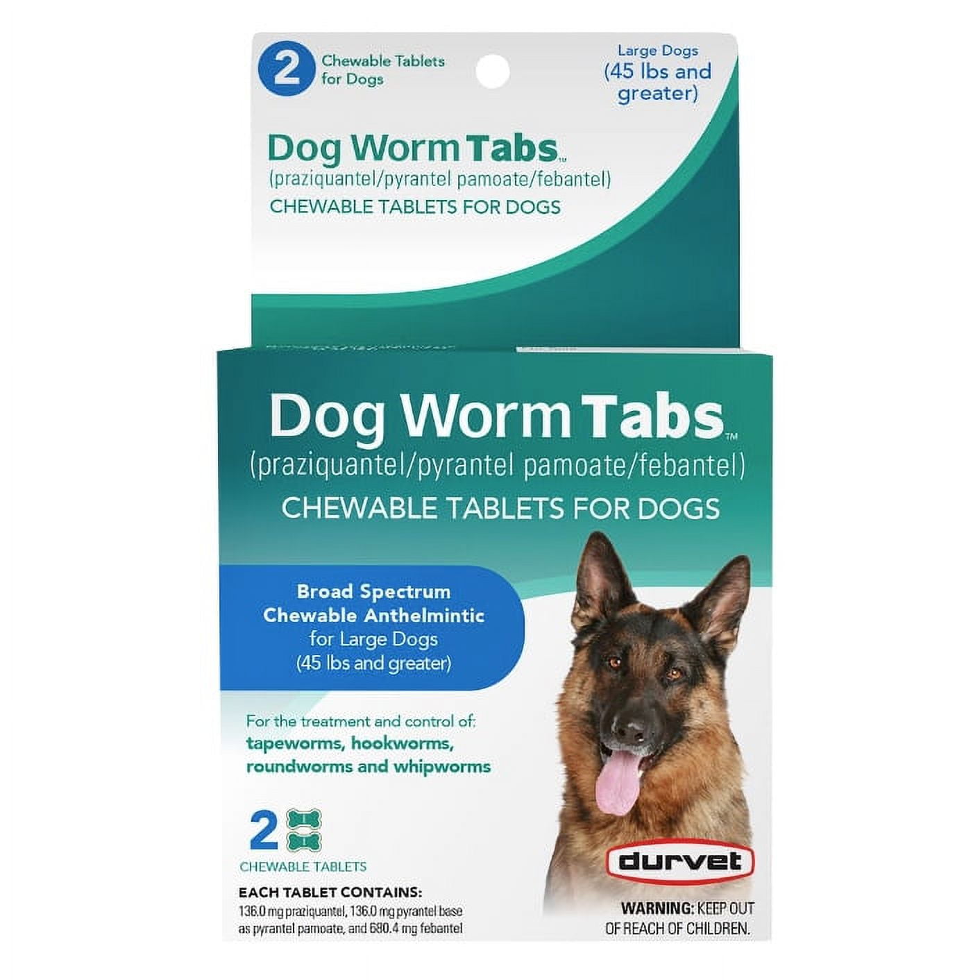 Durvet Dog Worm Chewable Tabs 45lb and Up 2ct - Walmart.com