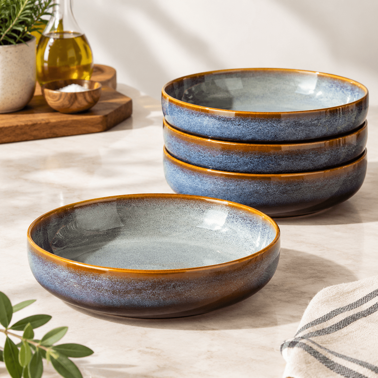 Dusk Blue 8.5 Inch Ceramic Pasta Bowl Set of 4 Salad Serving - Walmart.com